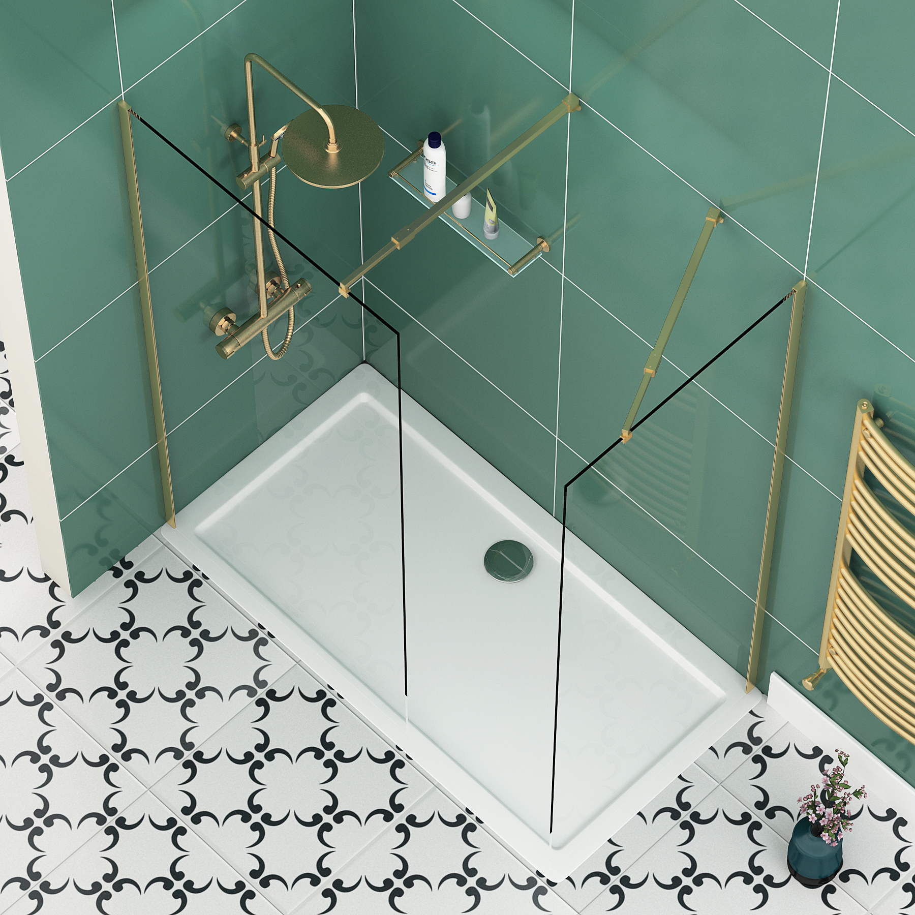Marbella 8mm Walk In Shower Enclosure Brushed Brass with Tray Easy ...