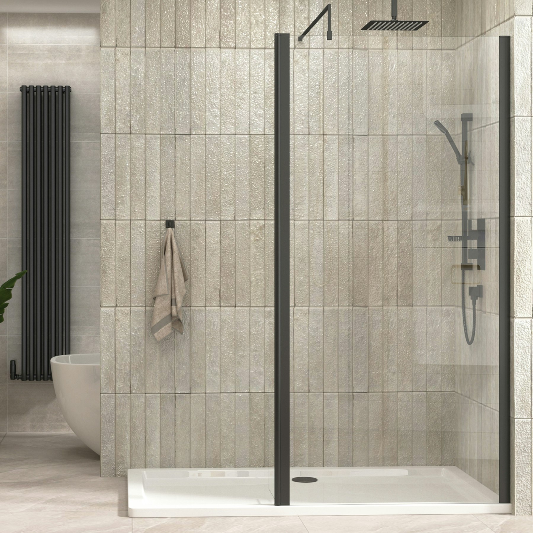 8mm Marbella Wet Room Walk In Shower Screen Flipper Panel Black