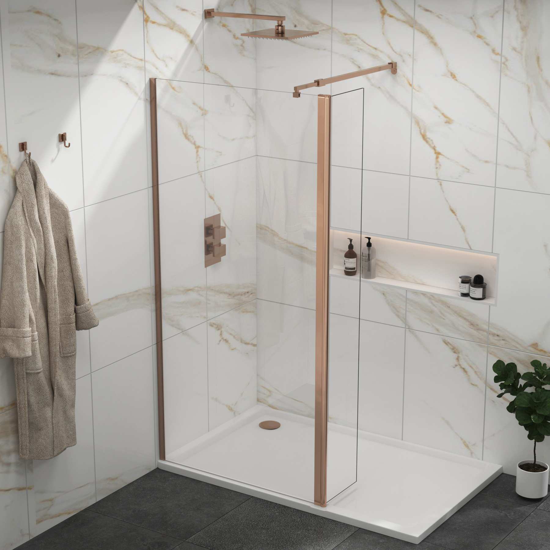 Marbella 300mm Brushed Bronze Wet Room Flipper Panel for Shower Screen ...