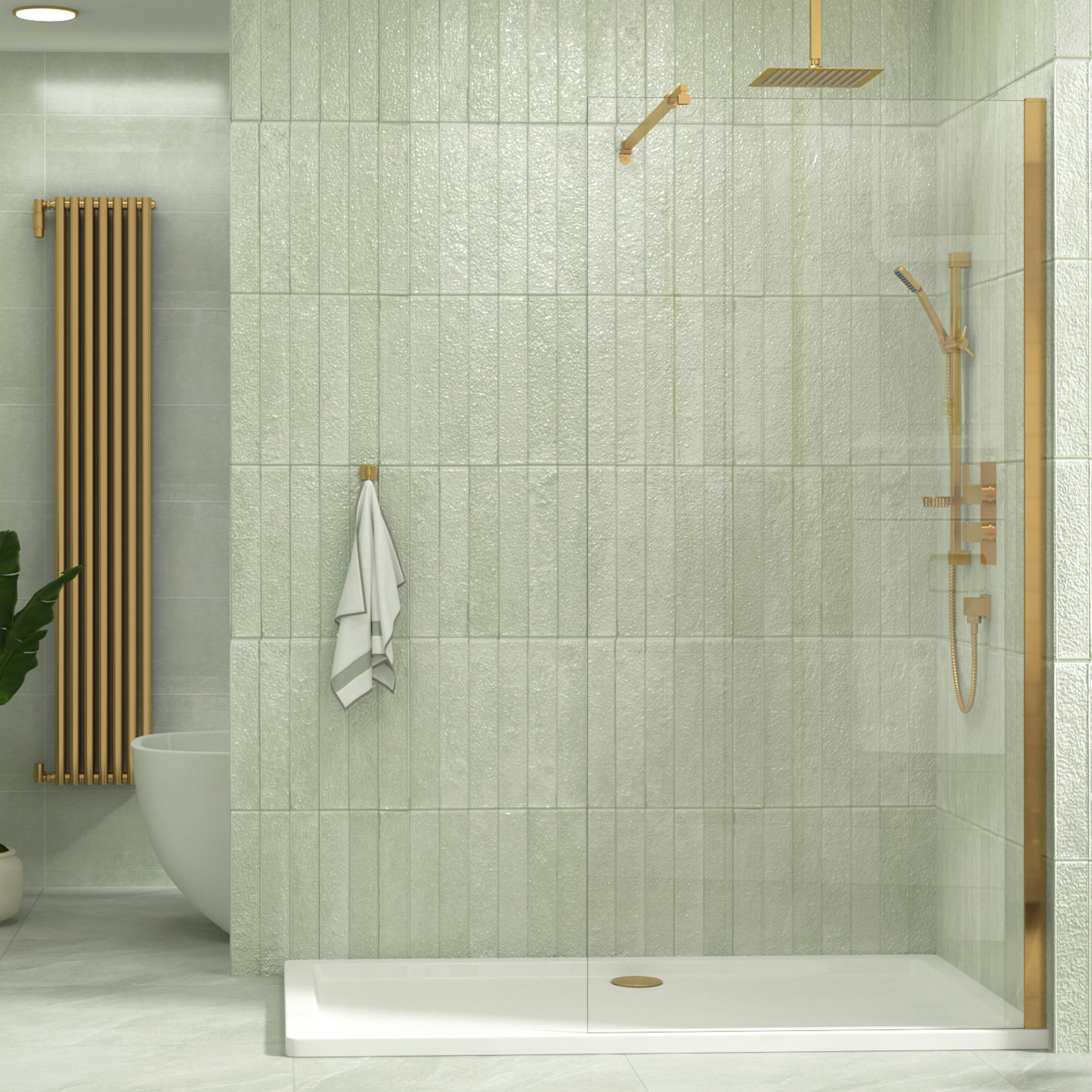 8mm Marbella Walk In Wet Room Shower Screen Easy Clean Glass Gold