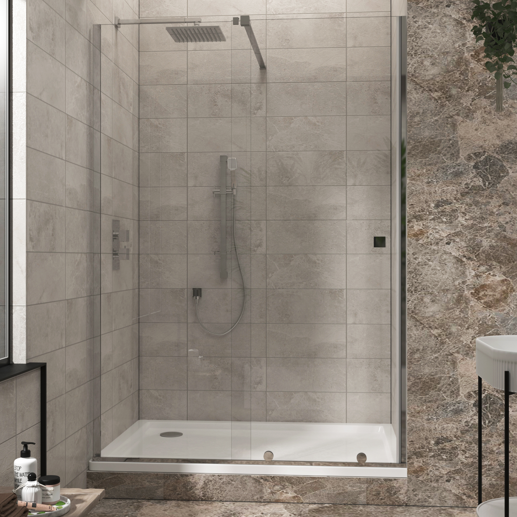 Luton 1000mm Wet Room Recessed Sliding Shower Screen 8mm Easy Clean ...