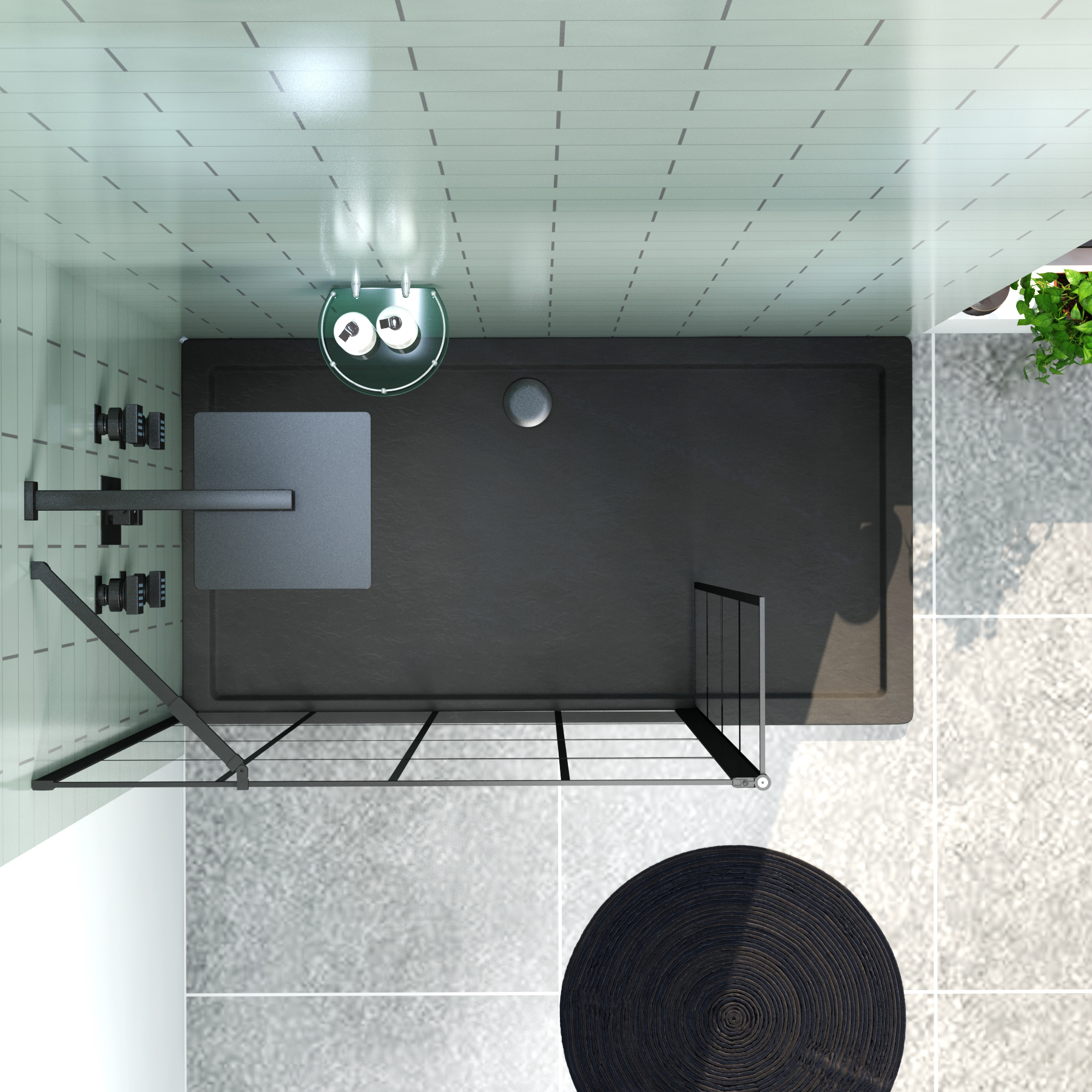 Milan Wet Room Shower Screen Matt Black Grid with Flipper Panel- 8mm ...