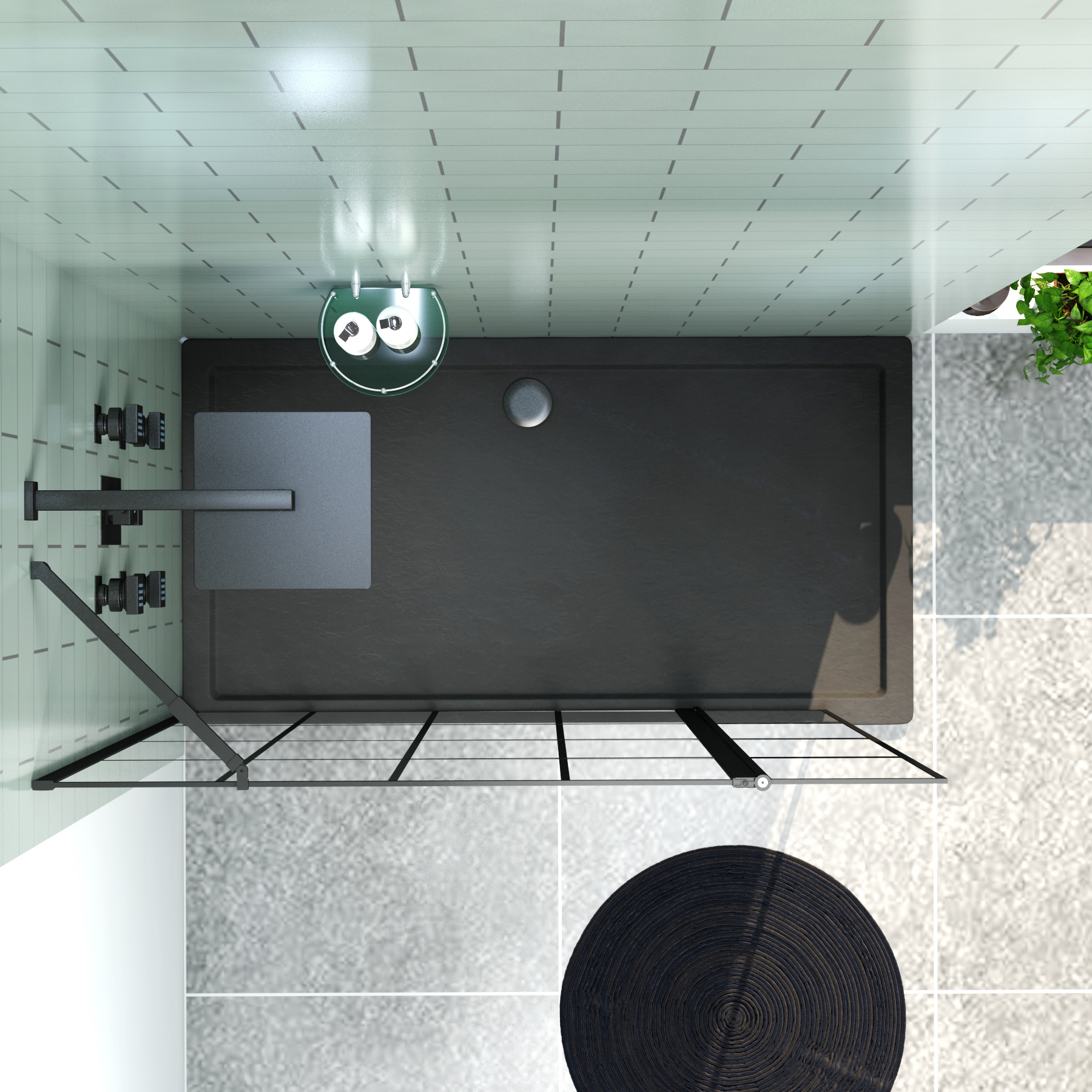 Milan Wet Room Shower Screen Matt Black Grid with Flipper Panel- 8mm ...