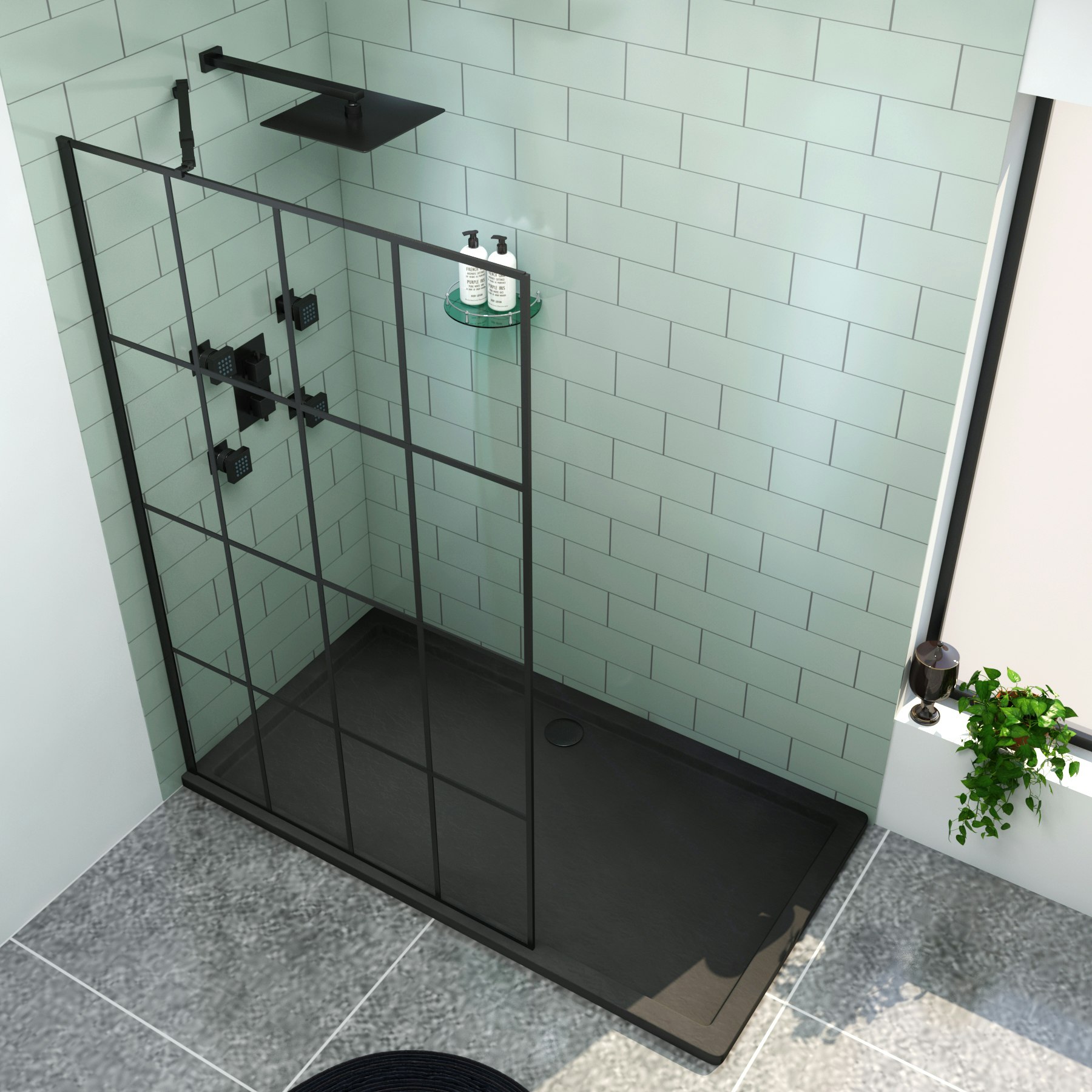 Milan 1000mm Wet Room Shower Screen Matt Black Grid - 8mm Easy Clean ...