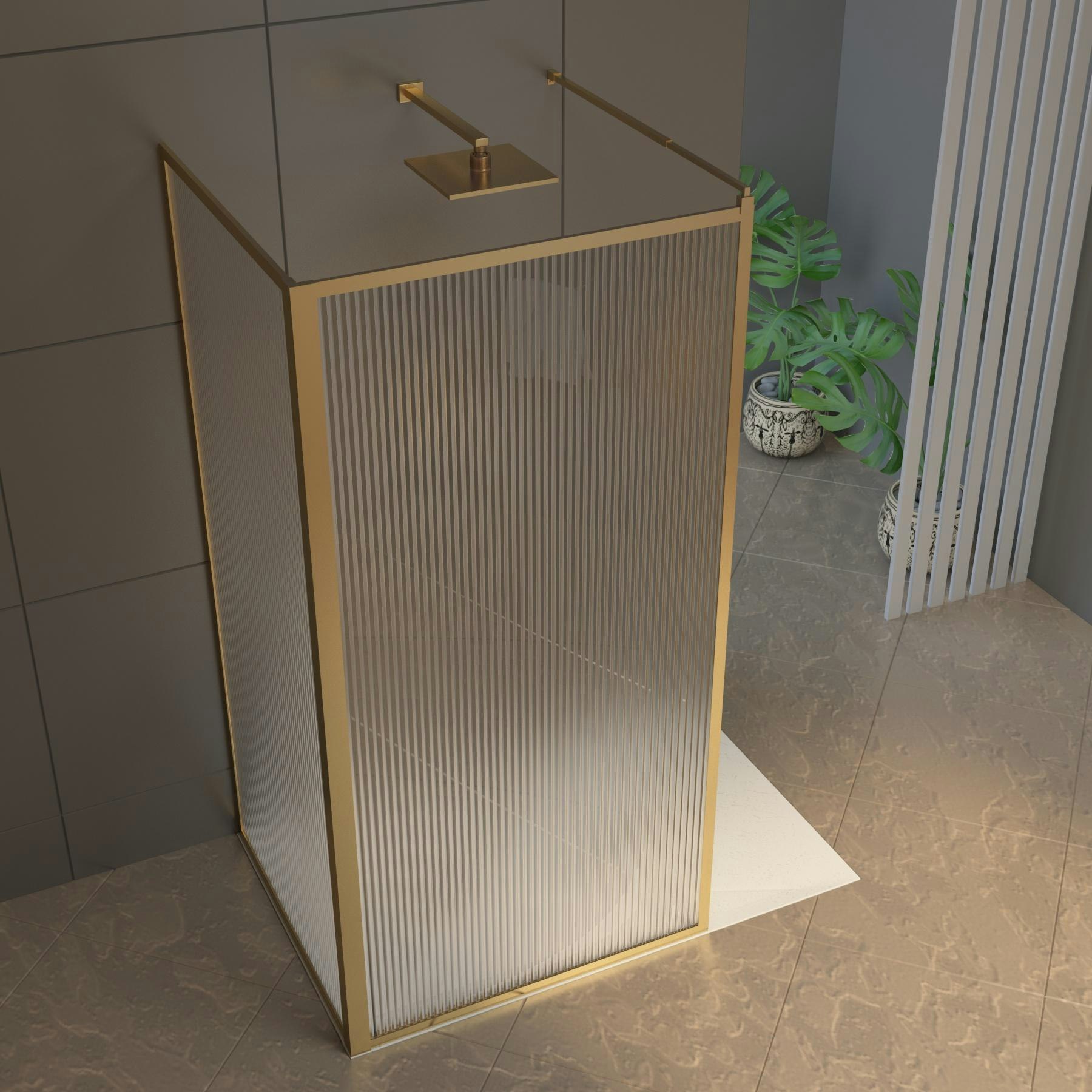 Luxor 2 Sided Walk In Fluted Shower Enclosure With Tray And Brushed Brass