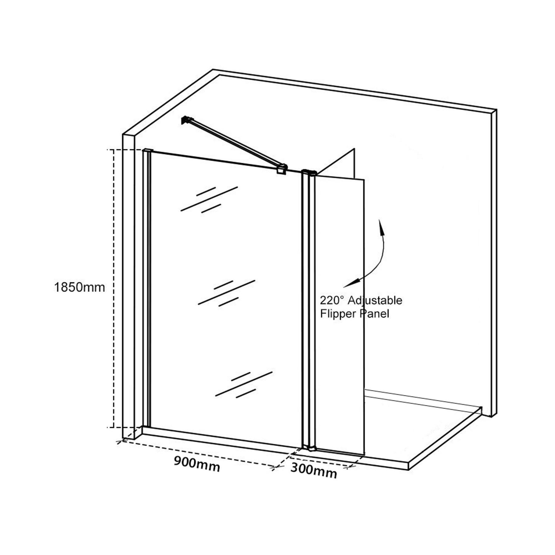 8mm Marbella 900mm Wet Room Walk In Shower Screen + Flipper Panel ...