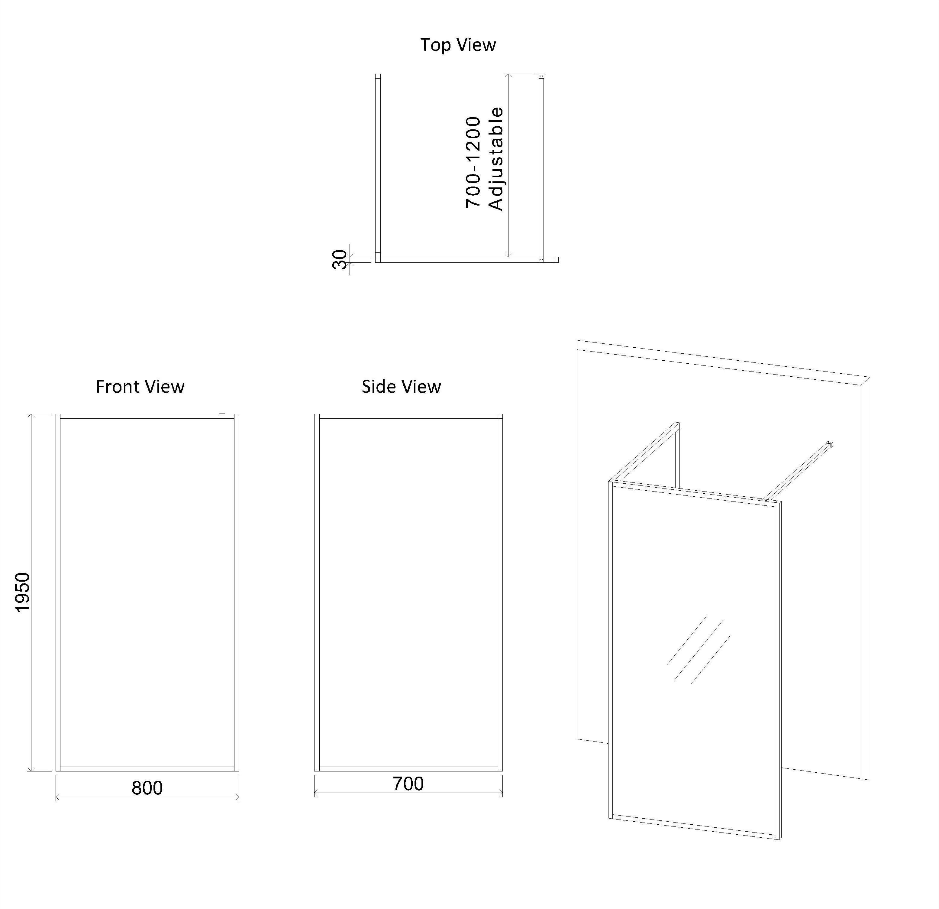 Luxor 2 Sided 1200 X 700mm Walk In Fluted Shower Enclosure With Tray