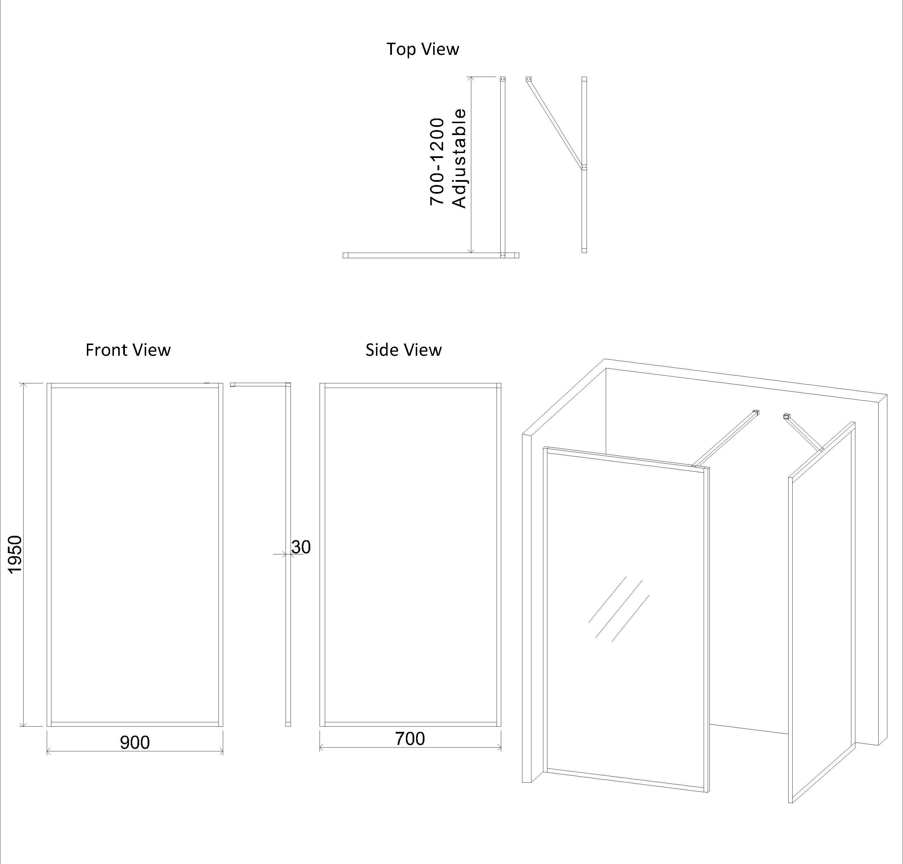 Luxor Walk In Fluted Shower Enclosure With Tray 1400 X 700mm And Brass