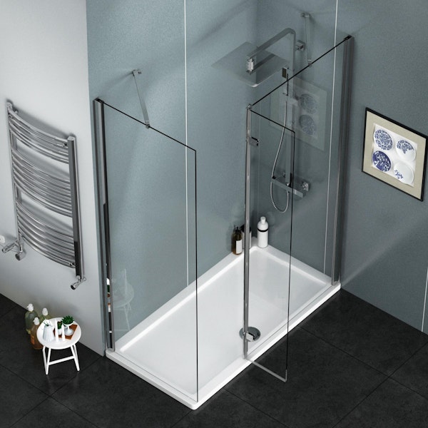 Marbella 8mm Walk In Shower Enclosure With Shower Tray 300mm Hinged