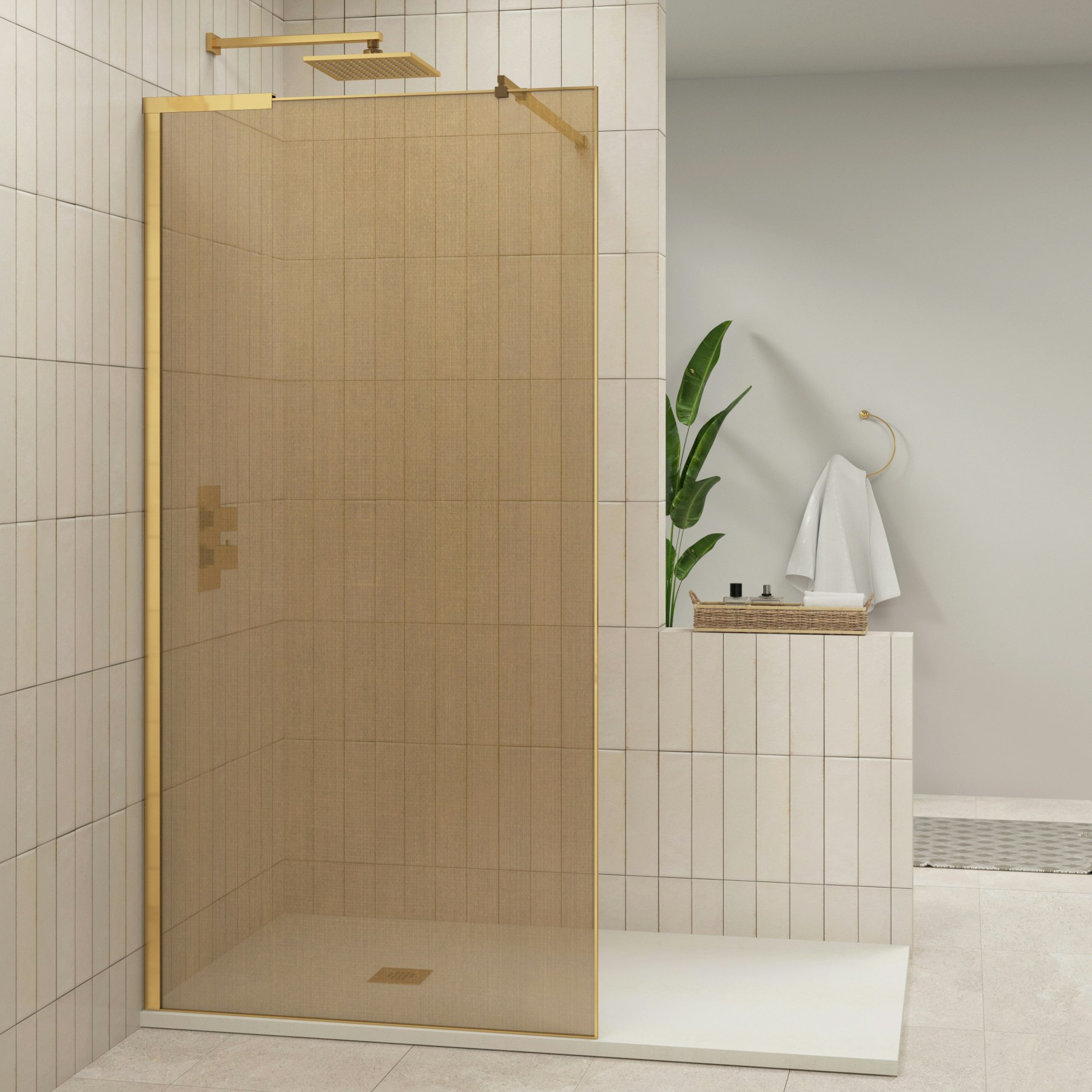 Regal Walk In Wet Room Shower Screen Stainless Steel With Brushed Brass