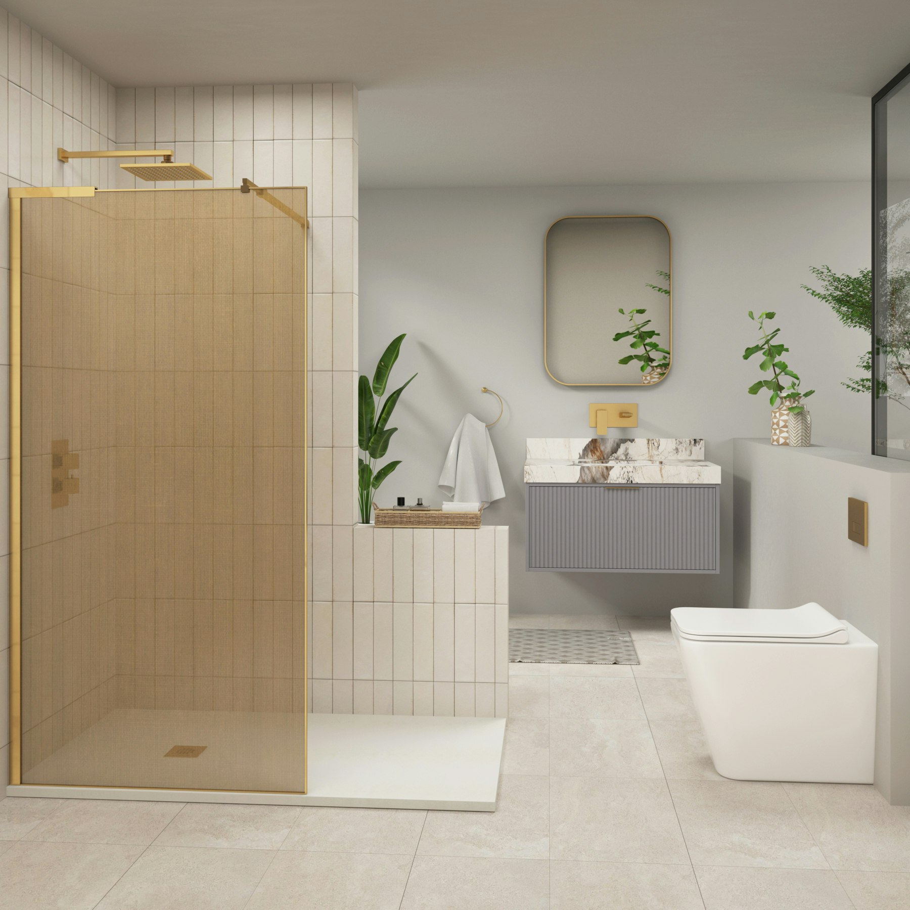 Regal Walk In Wet Room Shower Screen Stainless Steel With Brushed Brass