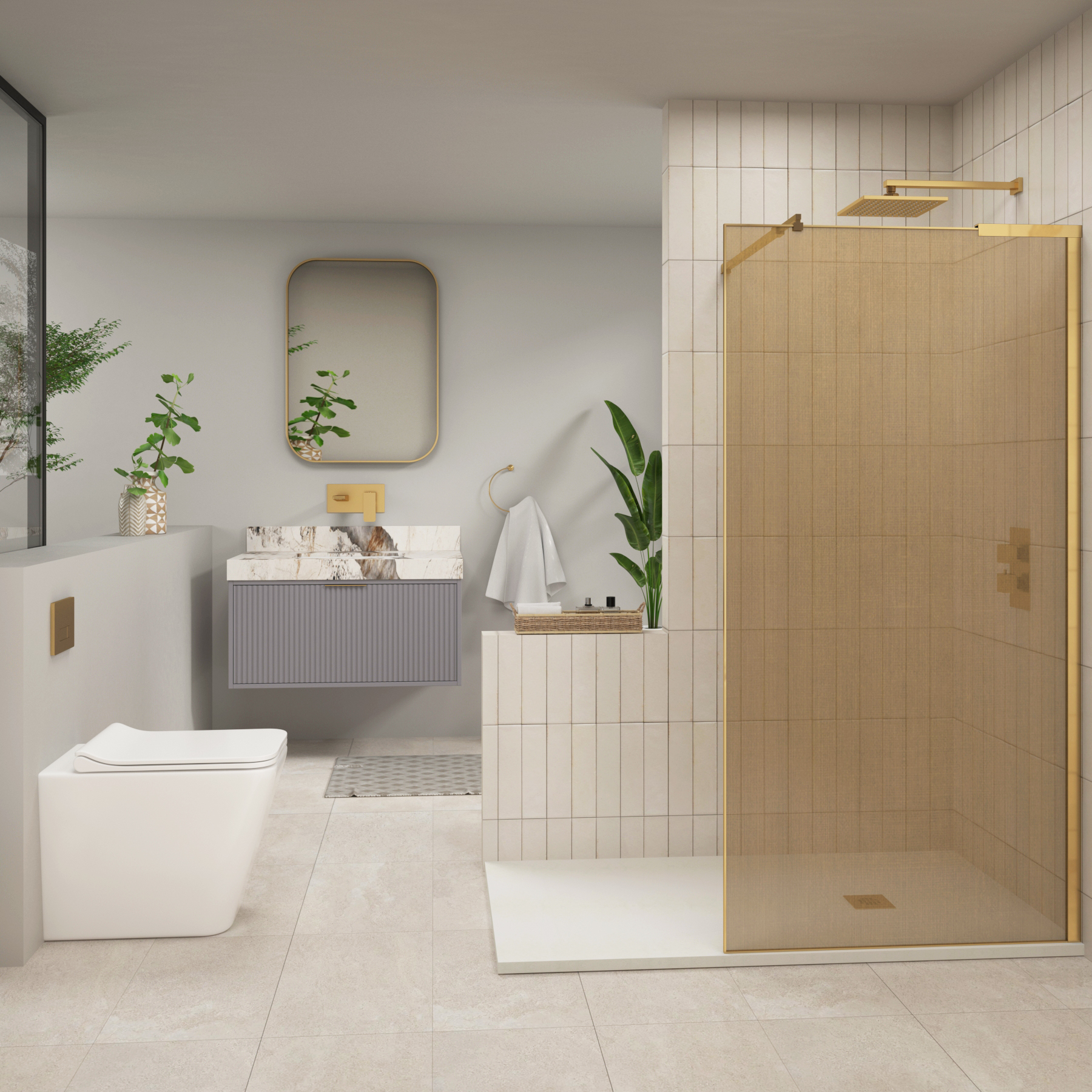 Regal Walk In Wet Room Shower Screen Stainless Steel with Brushed Brass ...