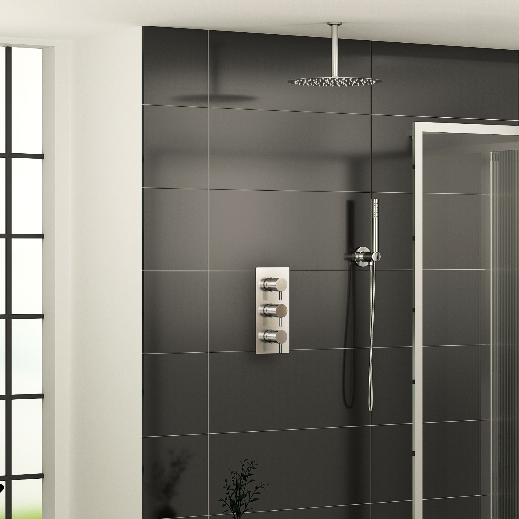 Grace 2 Way Thermostatic Diverter Shower Mixer with Ceiling Arm Handset ...