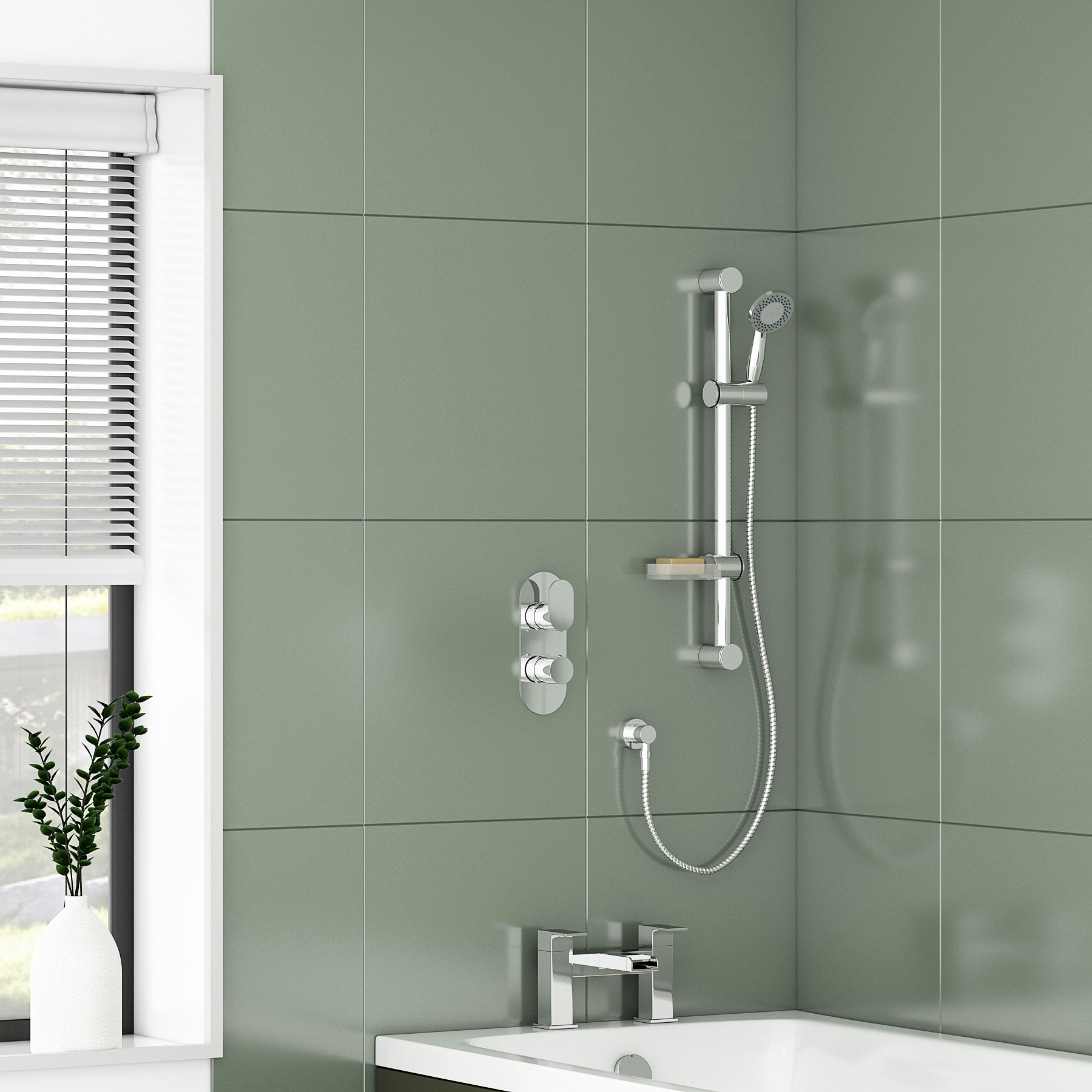Cube Round Logik Thermostatic Valve Shower Mixer with Deluge Slide Rail ...