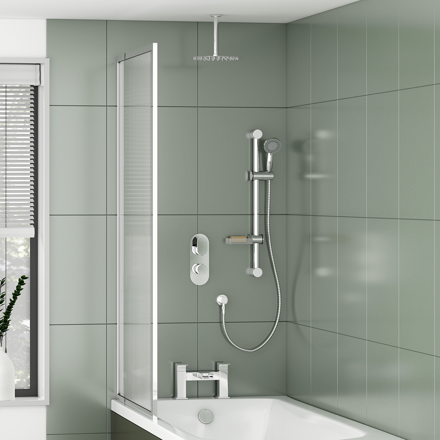 Cube Logik Thermostatic Shower Mixer with Slide Rail Kit Ceiling Arm ...