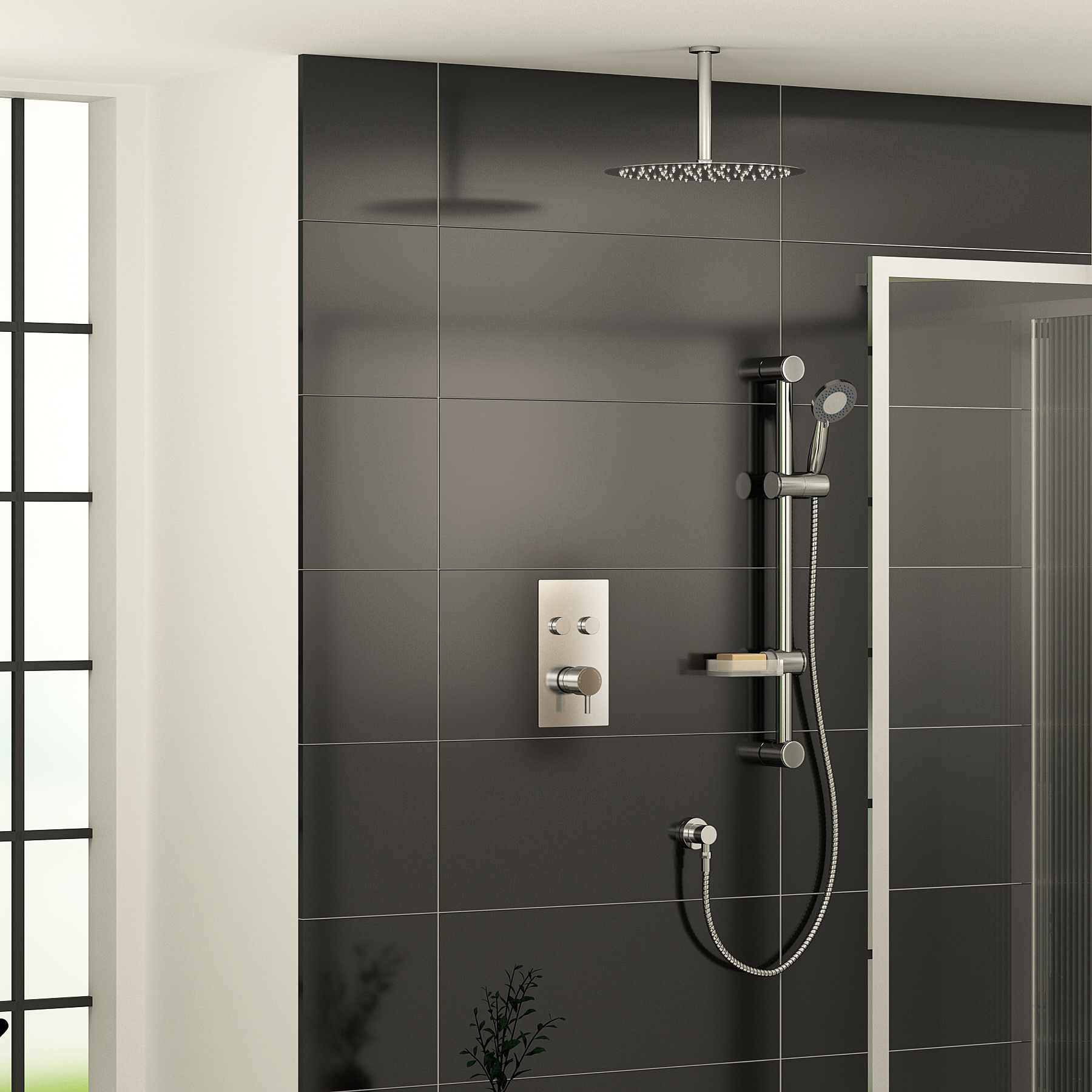 Nova Twin Push Button Thermostatic Shower Mixer with Deluge Slide Rail ...