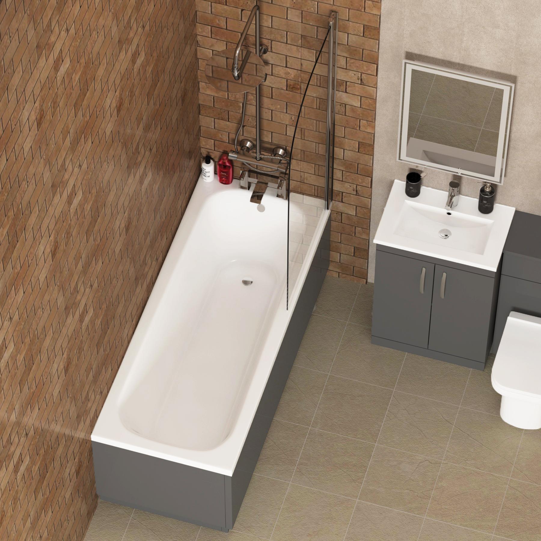 1800 X 800mm Breeze Single Ended Bath with Shower Screen, Front Panel ...