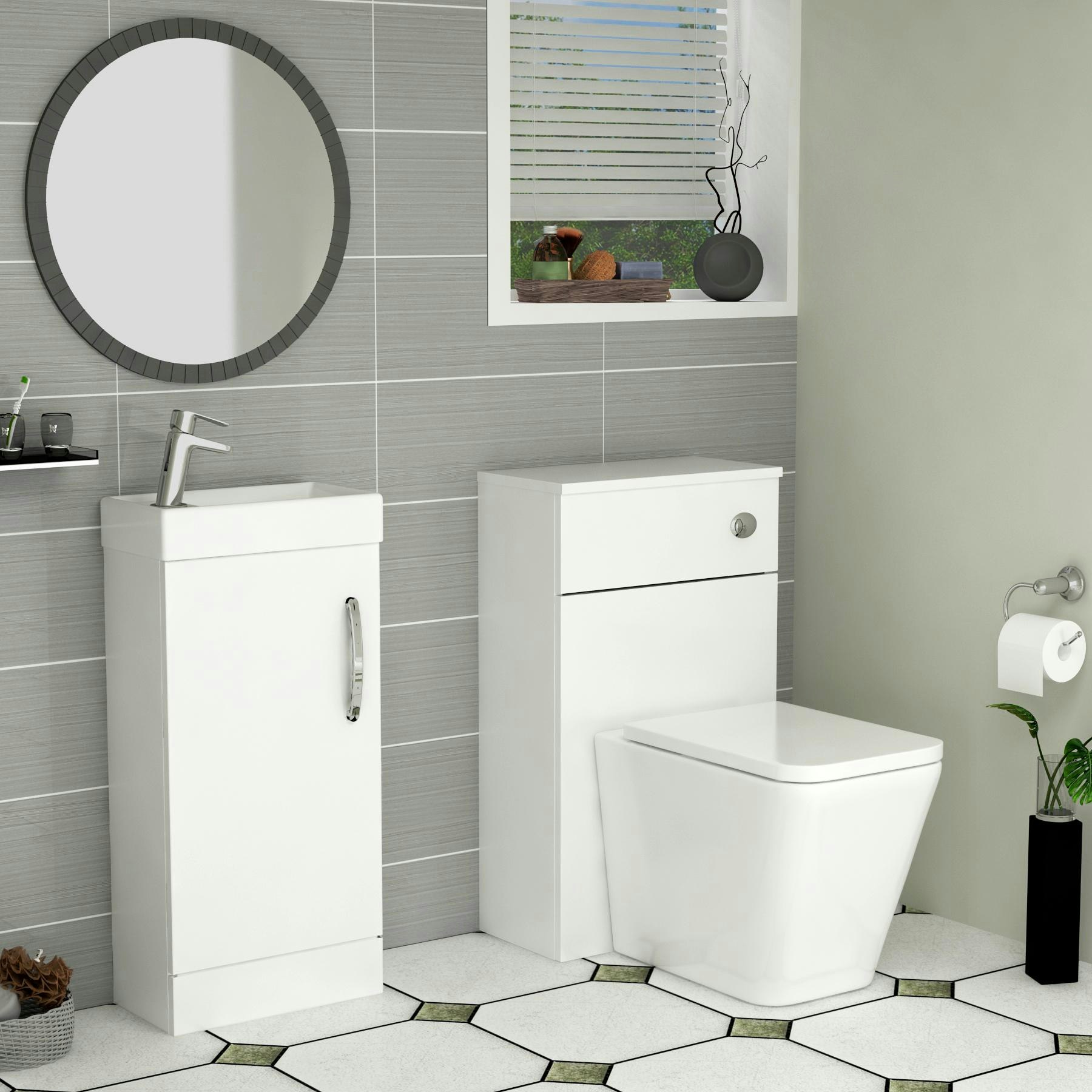 Cloakroom Suite Gloss White 400mm 1 Door Vanity Unit and BTW WC Unit ...