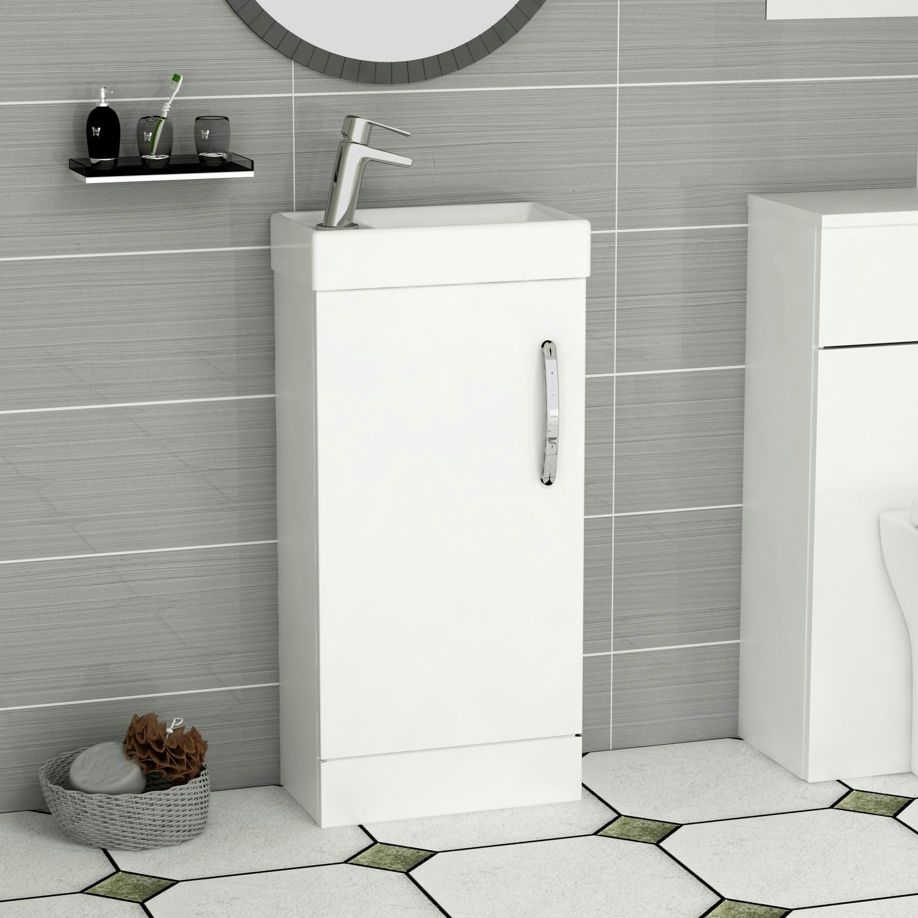 Cloakroom Suite Gloss White 400mm 1 Door Vanity Unit and BTW WC Unit ...