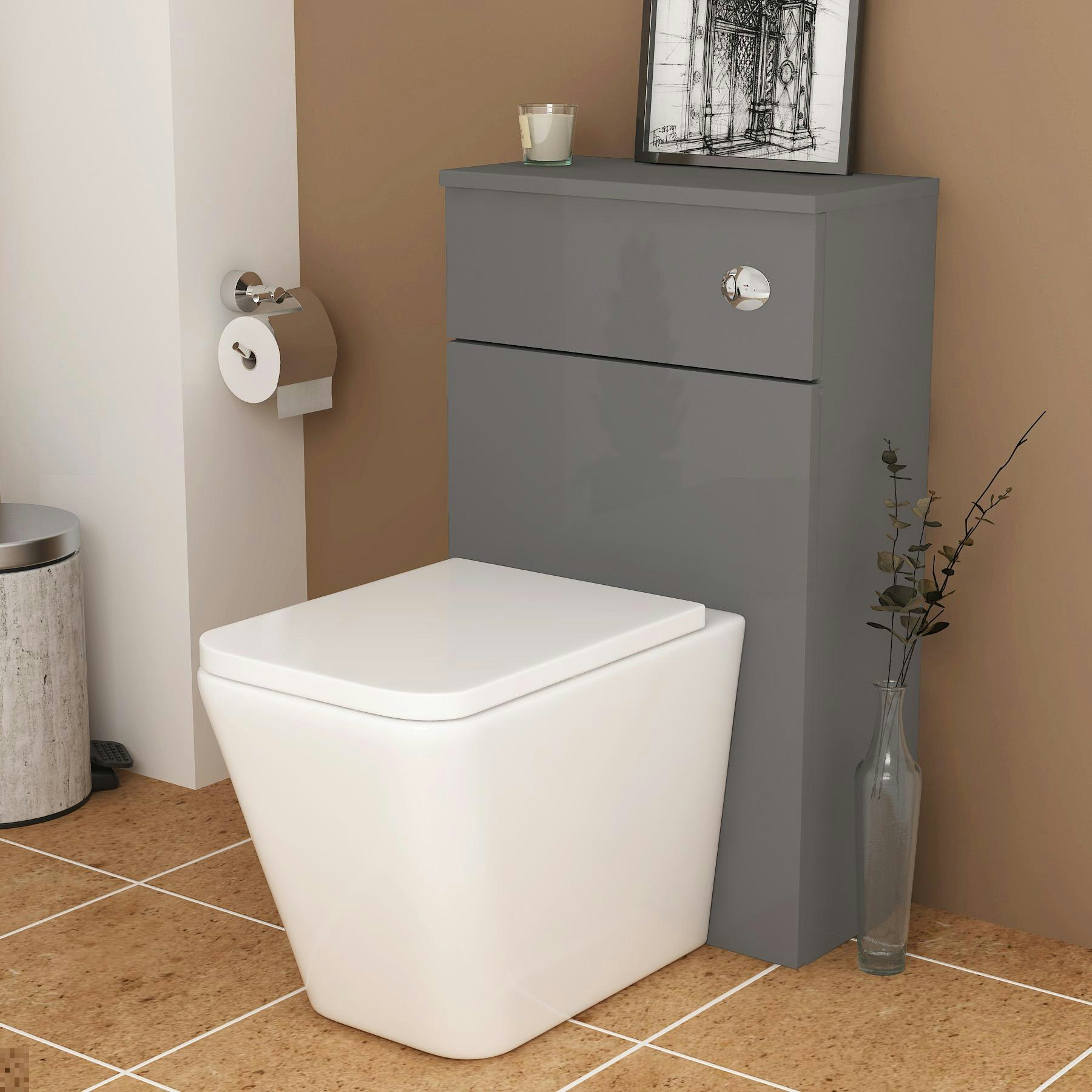 Cloakroom Suite Indigo Grey Gloss 400mm 1 Door Vanity Unit and BTW WC ...