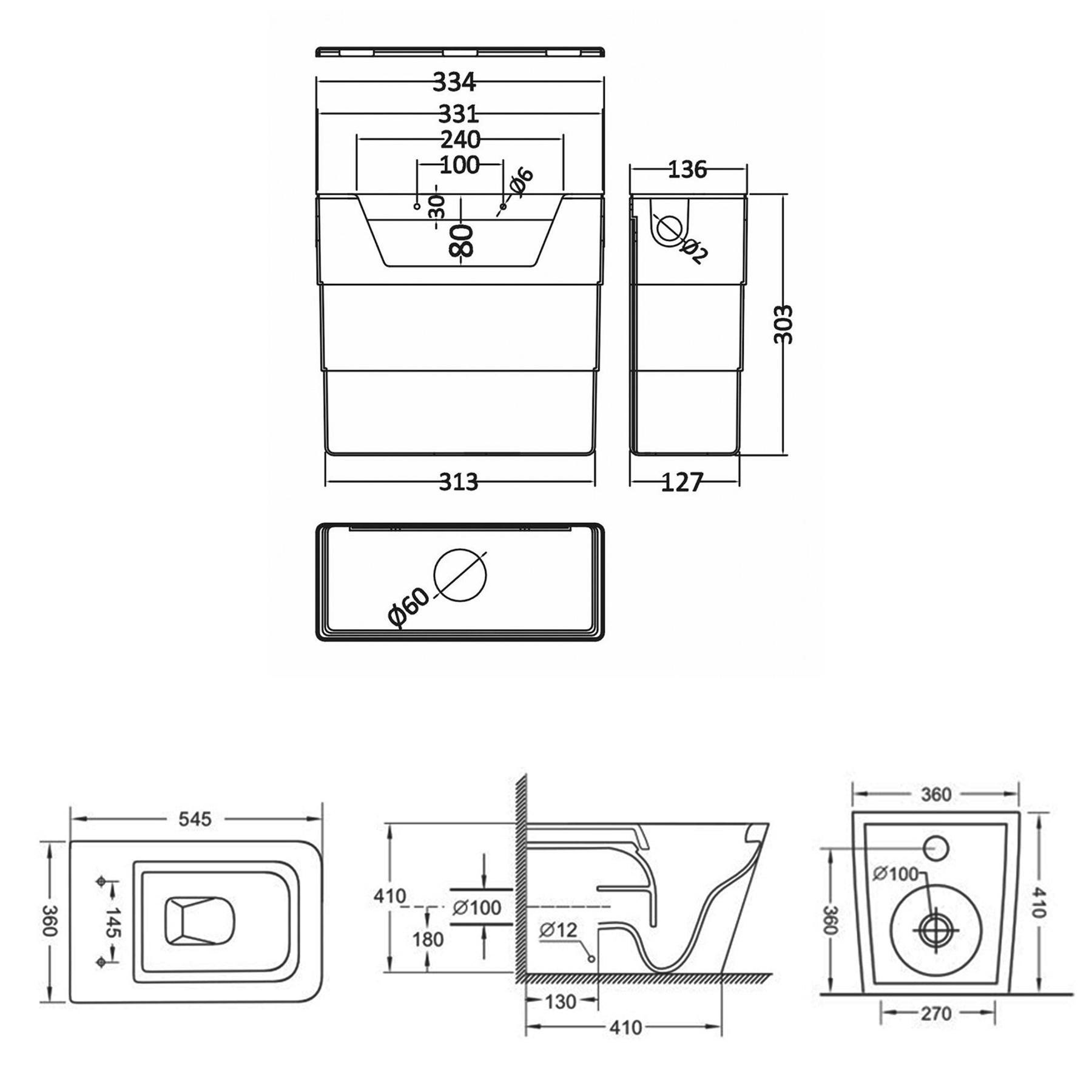 Cloakroom Suite Indigo Grey Gloss 400mm 1 Door Vanity Unit and BTW WC ...