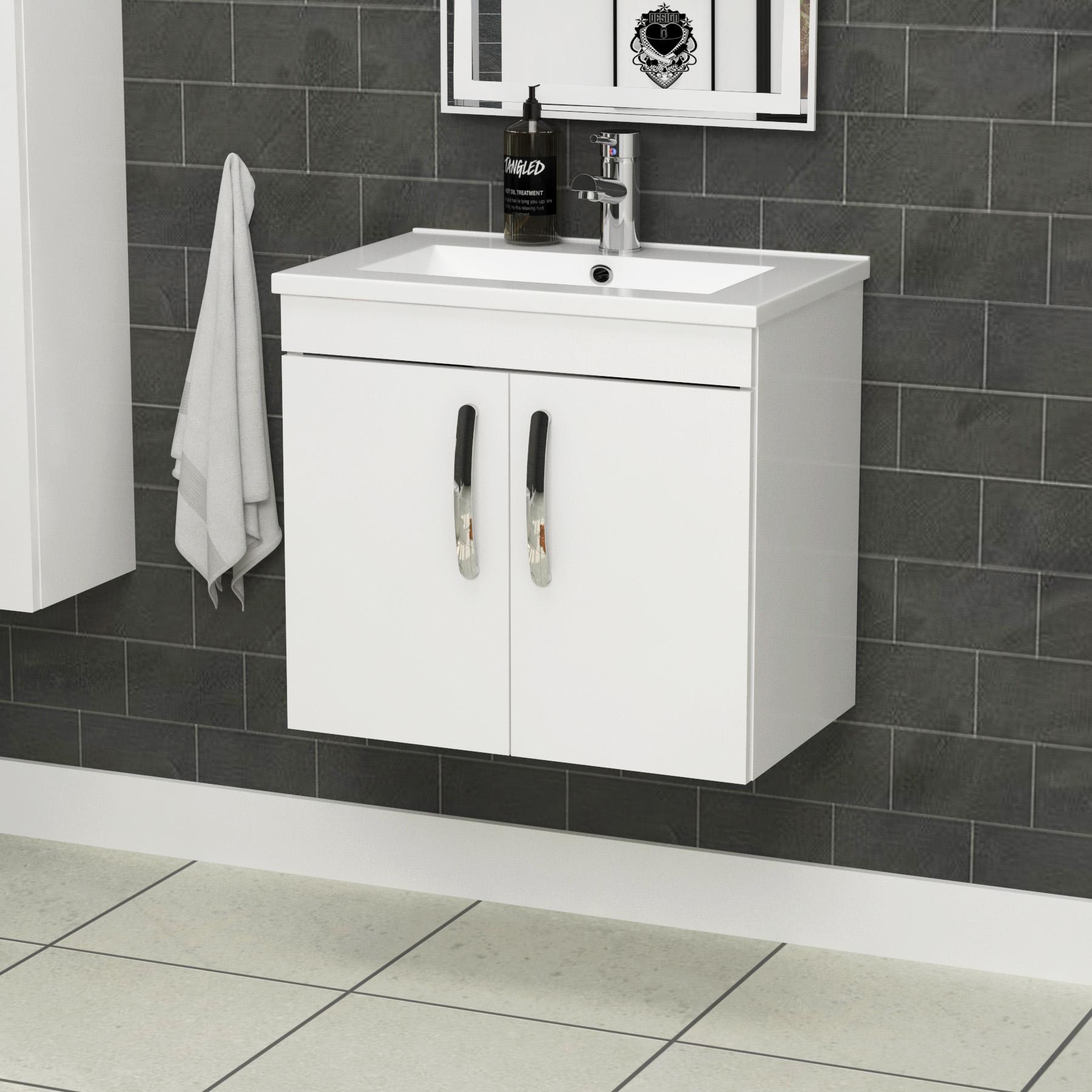 Small Bathroom Suites 600mm Gloss White 2 Door Wall Hung Vanity Unit ...