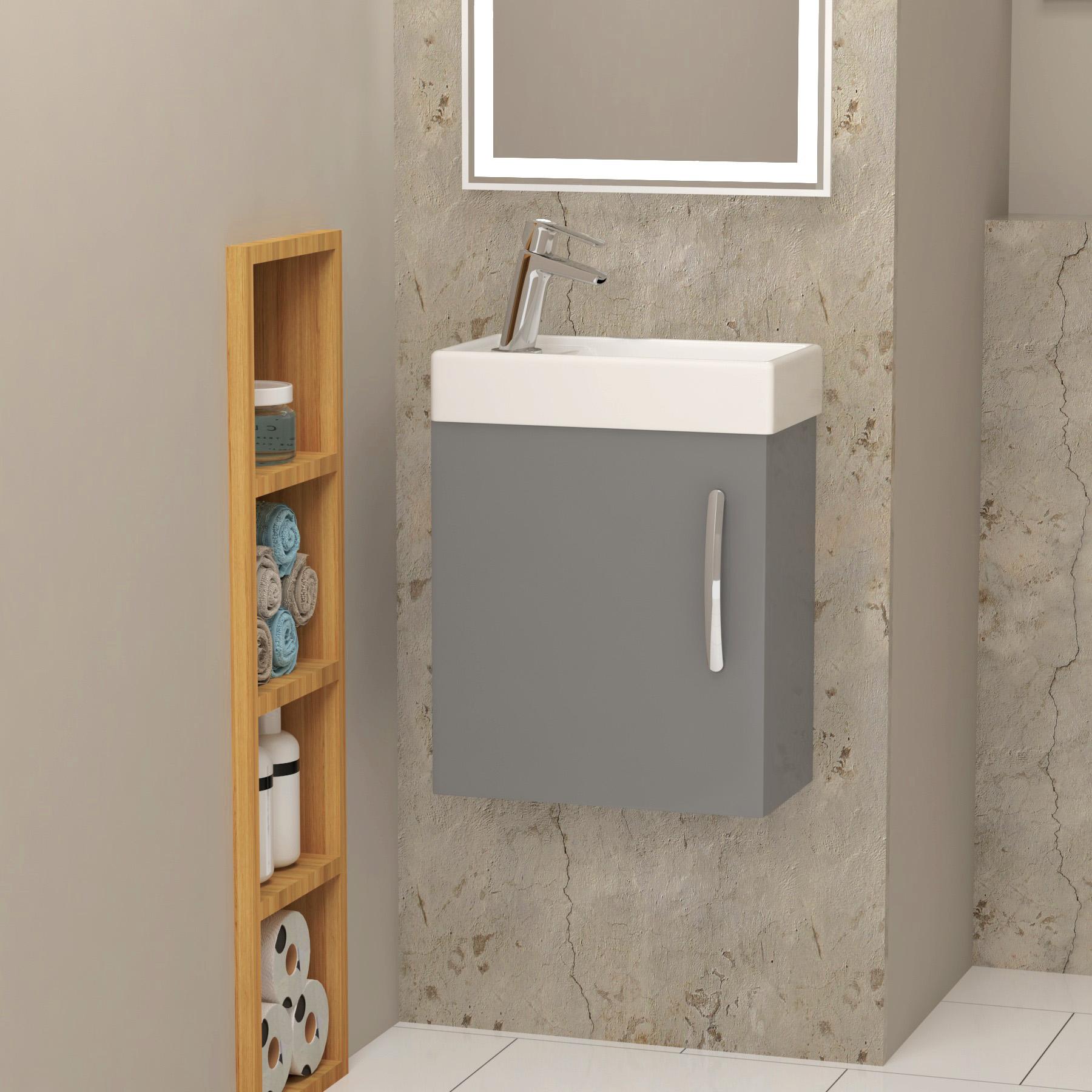 Cloakroom Suite 400mm Indigo Grey Gloss 1 Door Wall Hung Vanity Unit ...