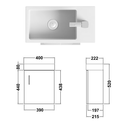 Cloakroom Suite Gloss White 400mm 1 Door Wall Hung Vanity Unit with BTW ...