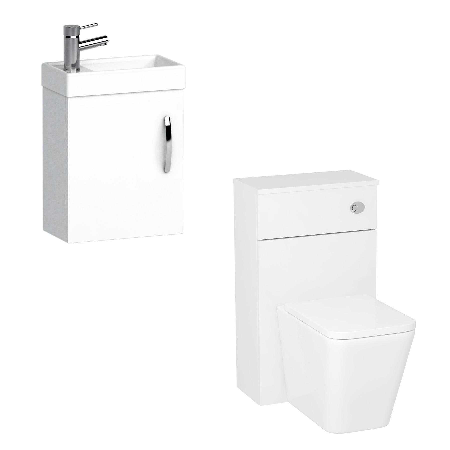 Cloakroom Suite Gloss White 400mm 1 Door Wall Hung Vanity Unit with BTW ...