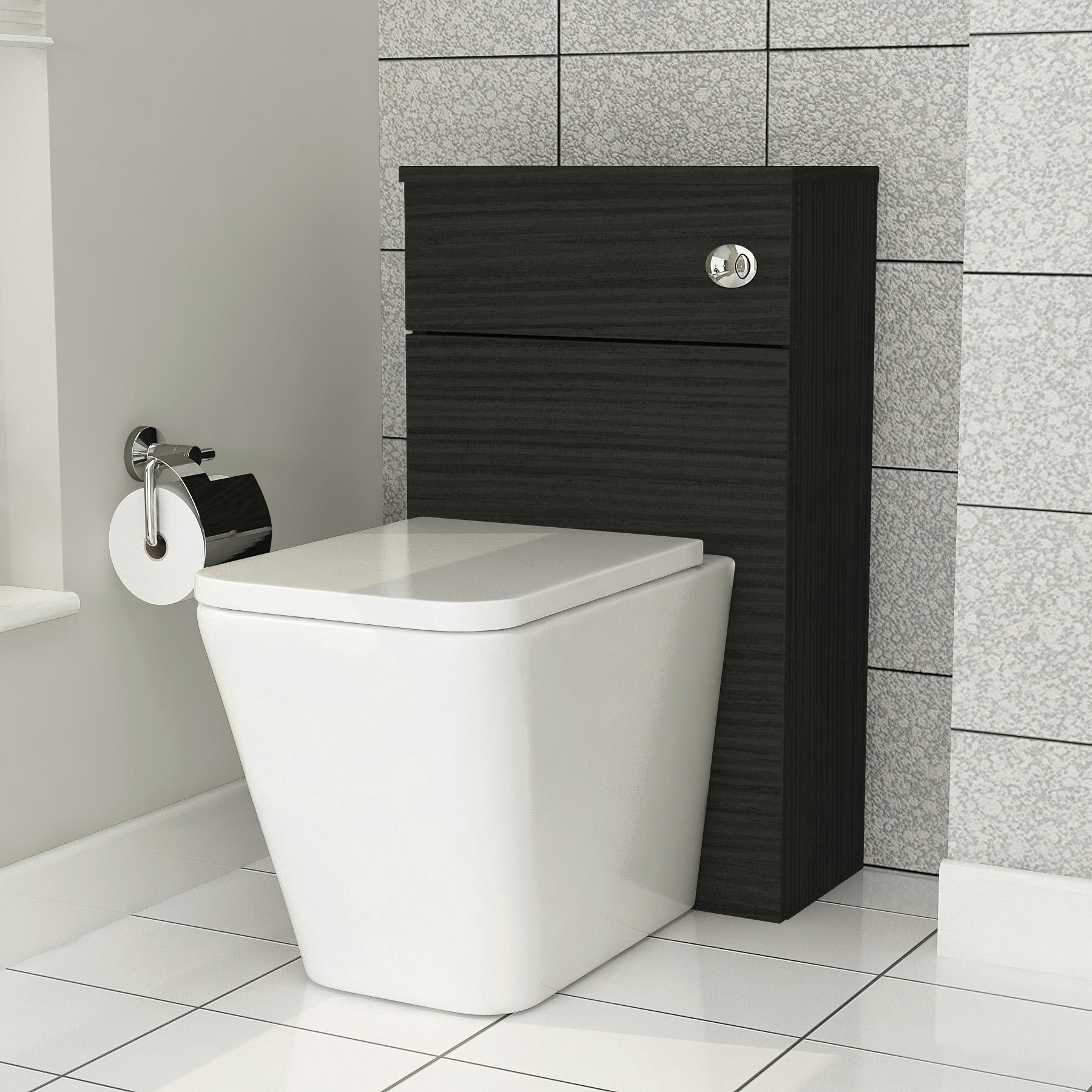 Cloakroom Suite 400mm Hale Black Floor Standing 1 Door Vanity Unit with ...
