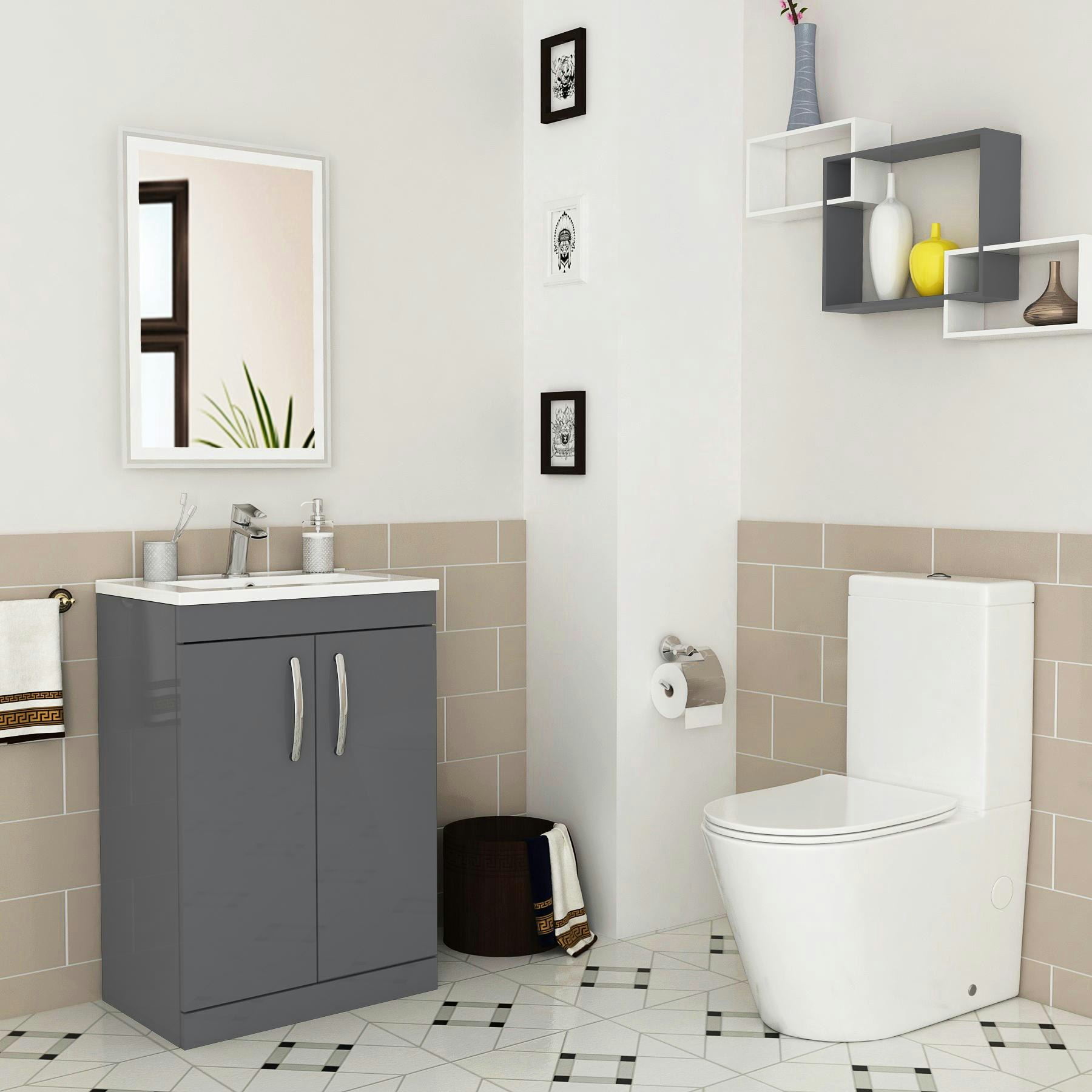 Turin 500mm Indigo Grey Gloss 2-Door Vanity Unit with Minimalist Basin ...