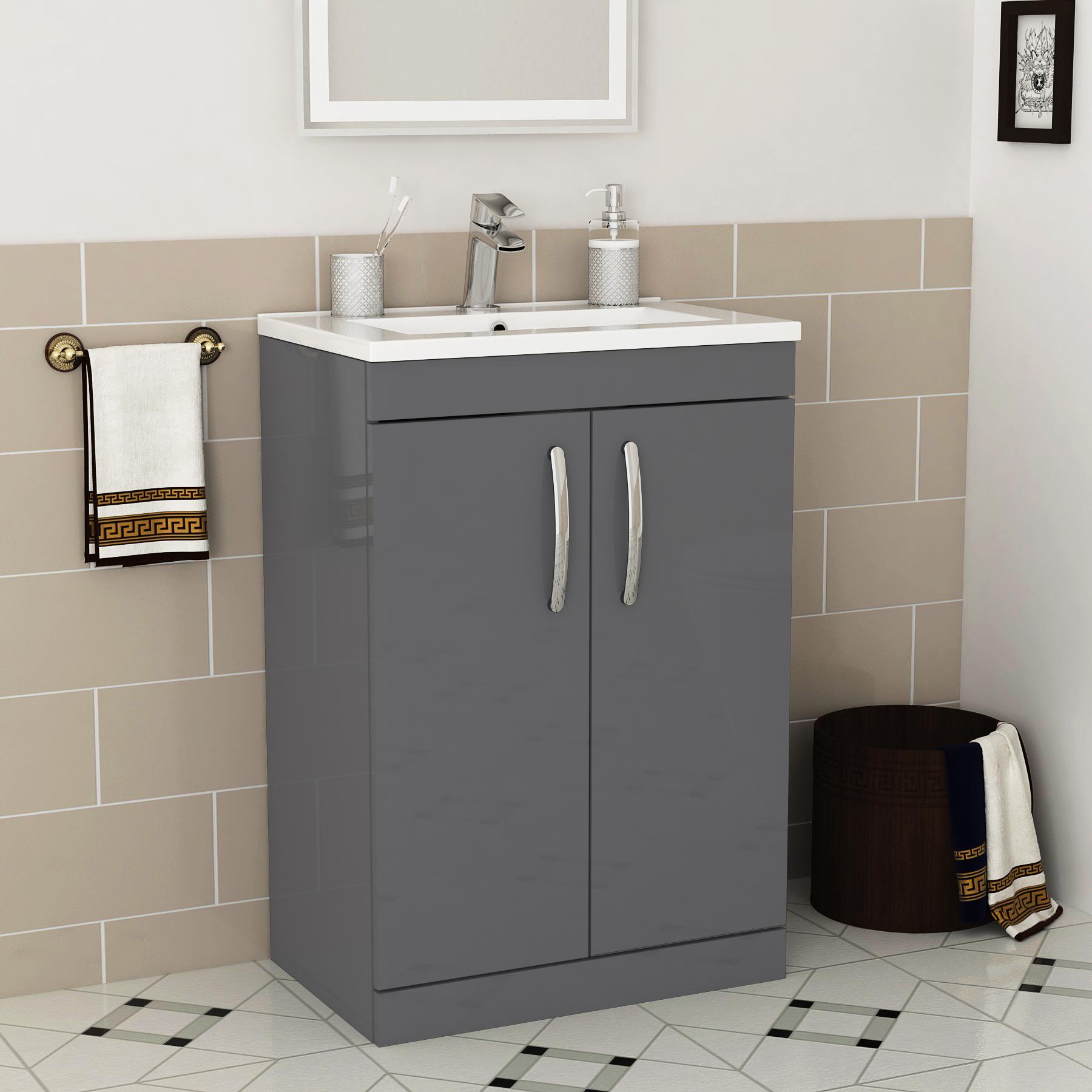Turin 500mm Indigo Grey Gloss 2-Door Vanity Unit with Minimalist Basin ...