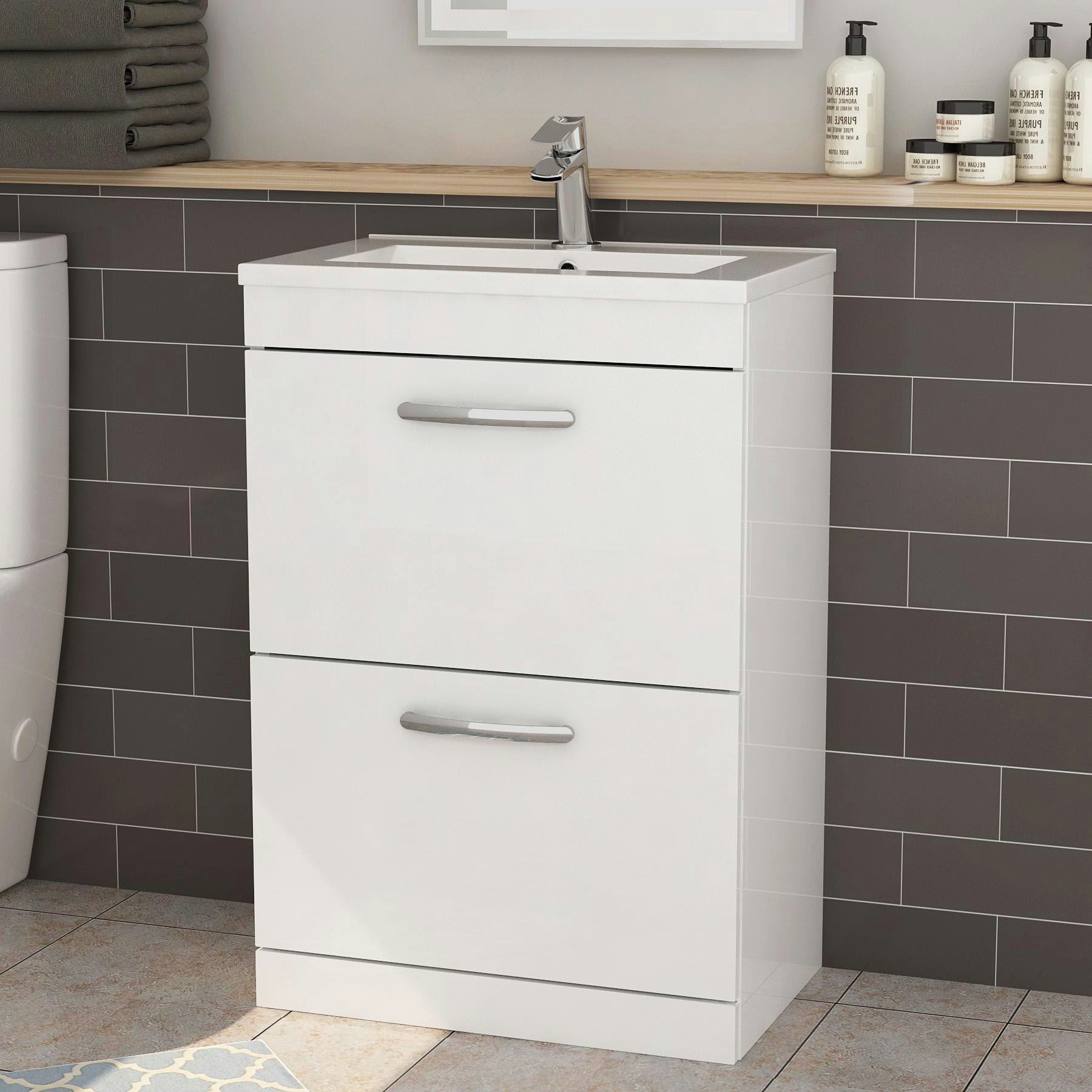 Turin 500mm Gloss White 2-Drawer Vanity Unit with Minimalist Basin and ...
