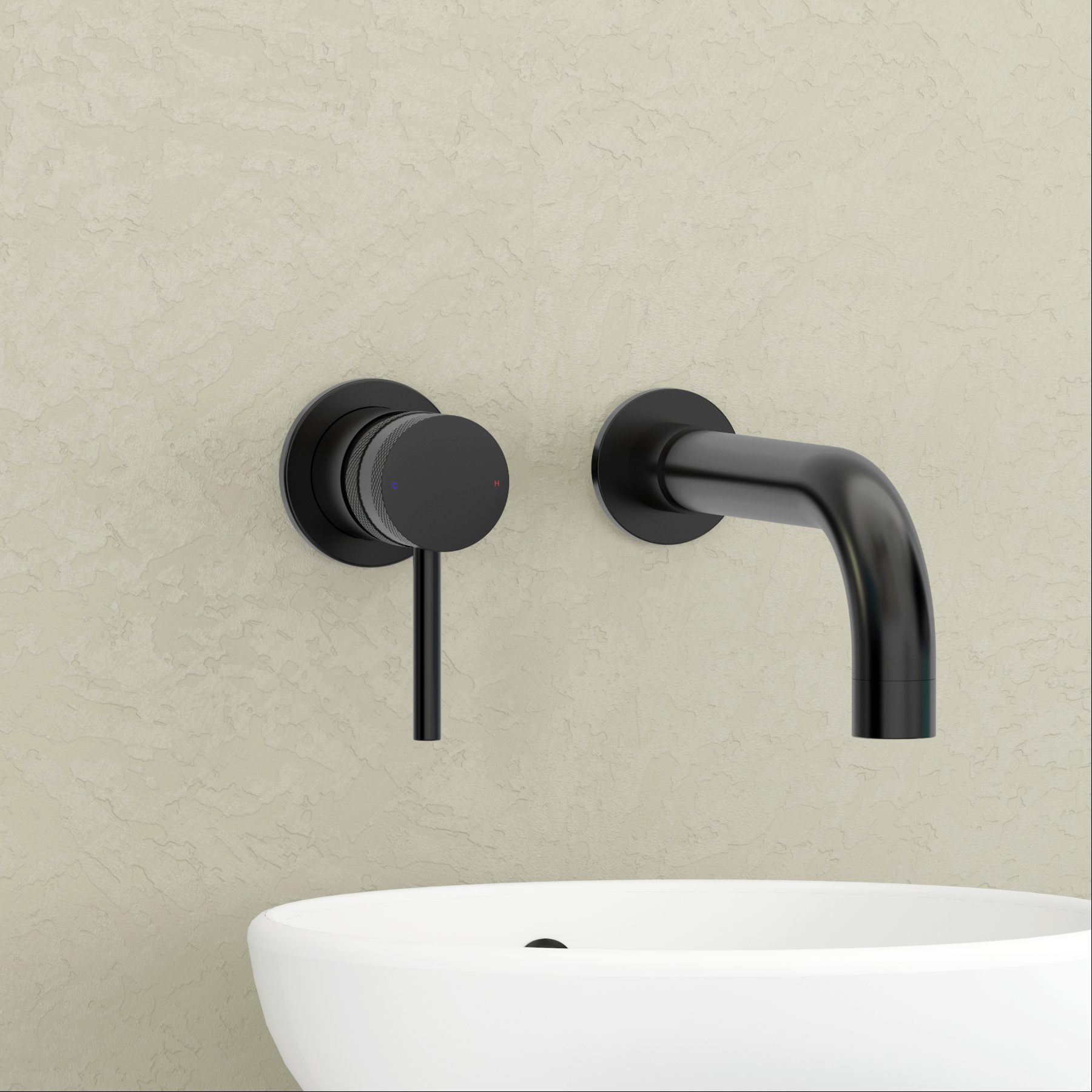 Core Wall Mounted Round Mono Basin Mixer Tap Sleek Design - Matt Black ...