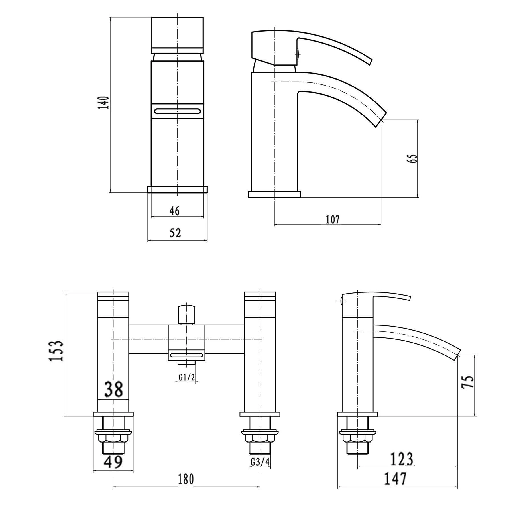 Kartell Flair Dual Lever Bath Shower Mixer And Basin Sink Tap + Free ...