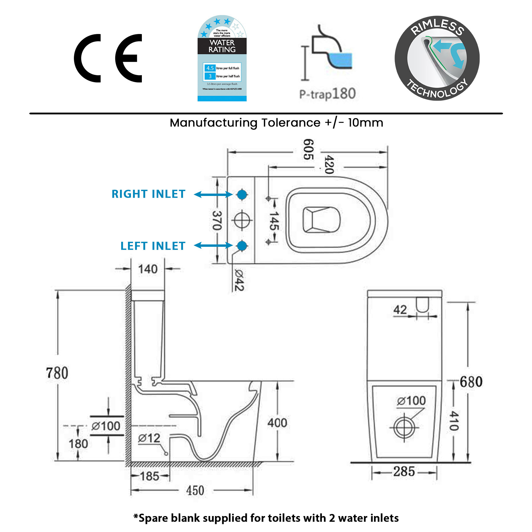 Cesar Short Projection Close Coupled Rimless Toilet and Soft Close Seat ...
