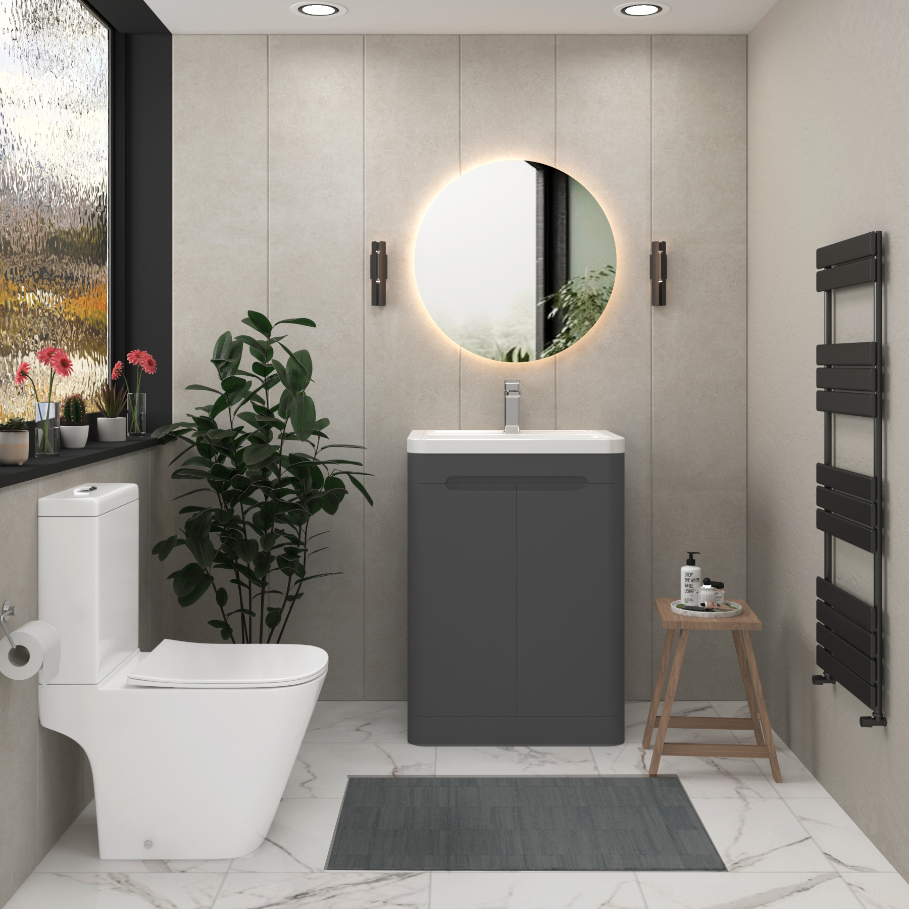 Rimless Close Coupled Square Toilet with Seat, Cistern & Fixing Kit ...
