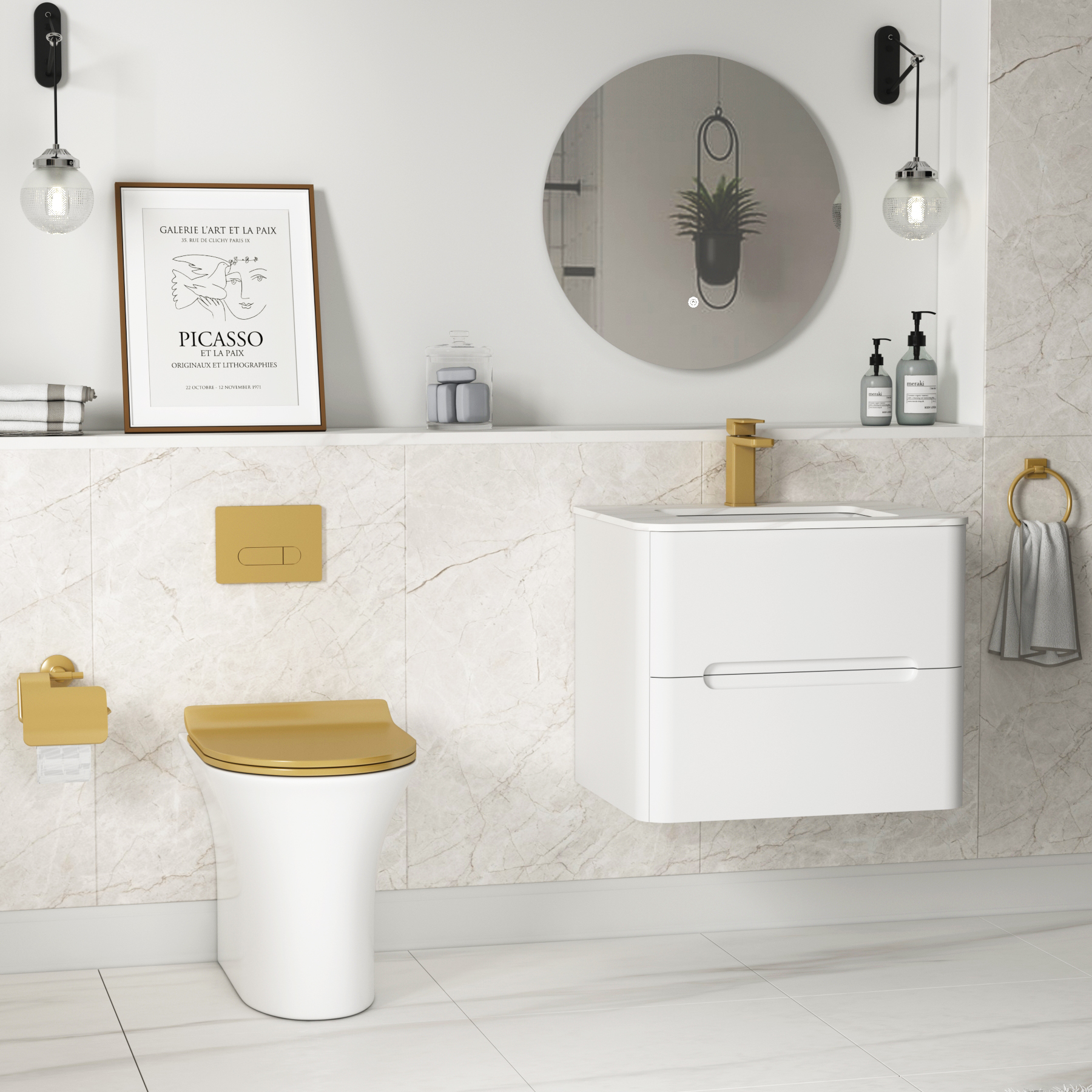 Breeze Rimless Back to Wall Toilet Pan and Slim Soft Close Brushed ...