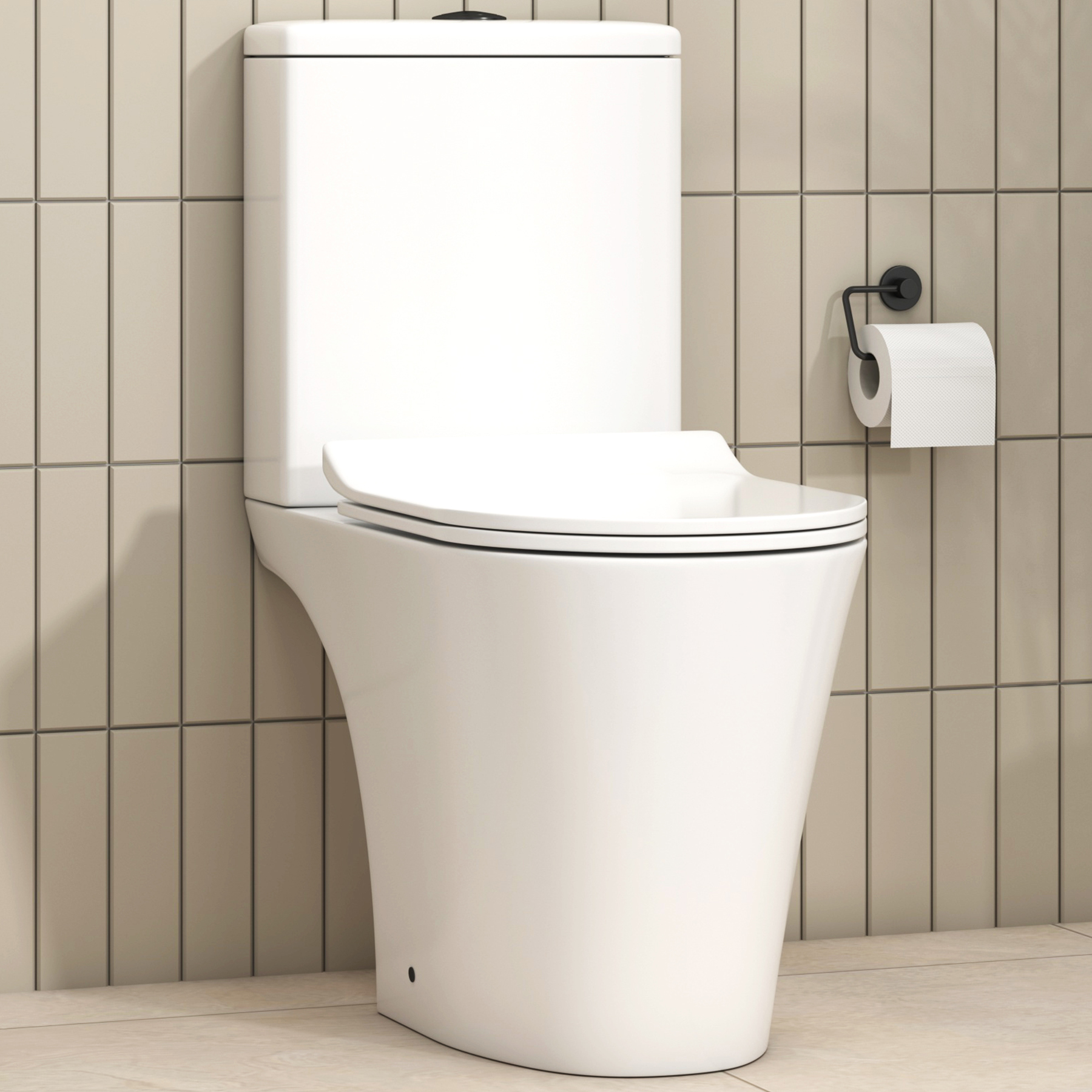 Nova Close Coupled Rimless Toilet Round Pan with Slim Soft Close Seat ...