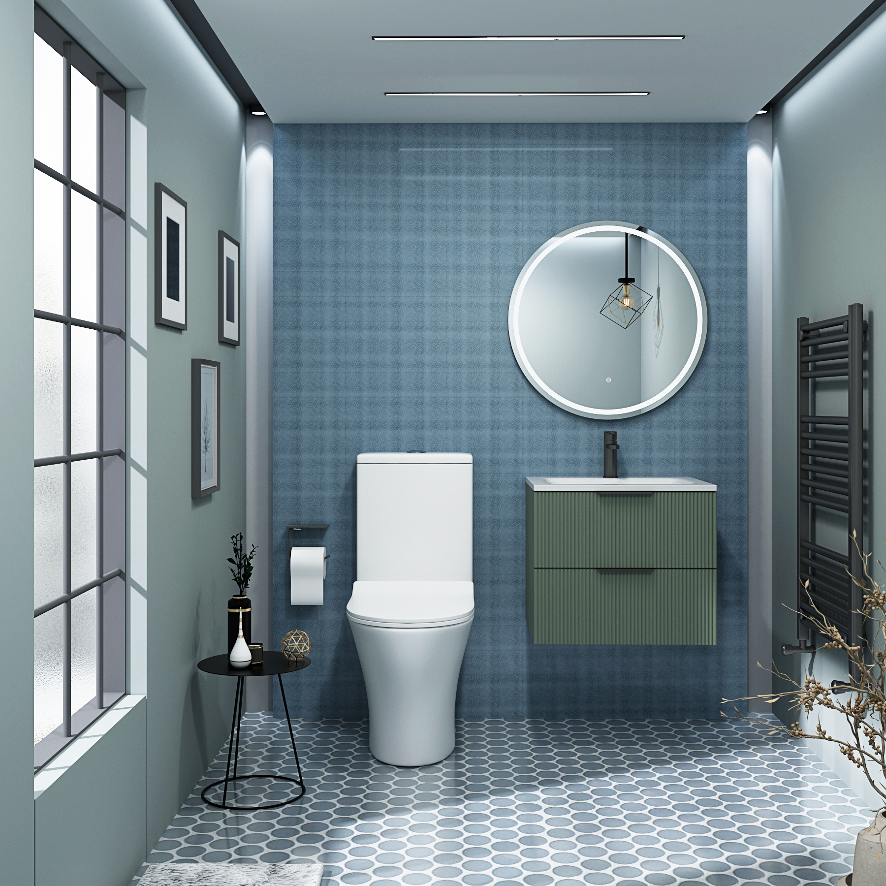 Rimless Close Coupled Round Toilet and Soft close Seat, Cistern ...