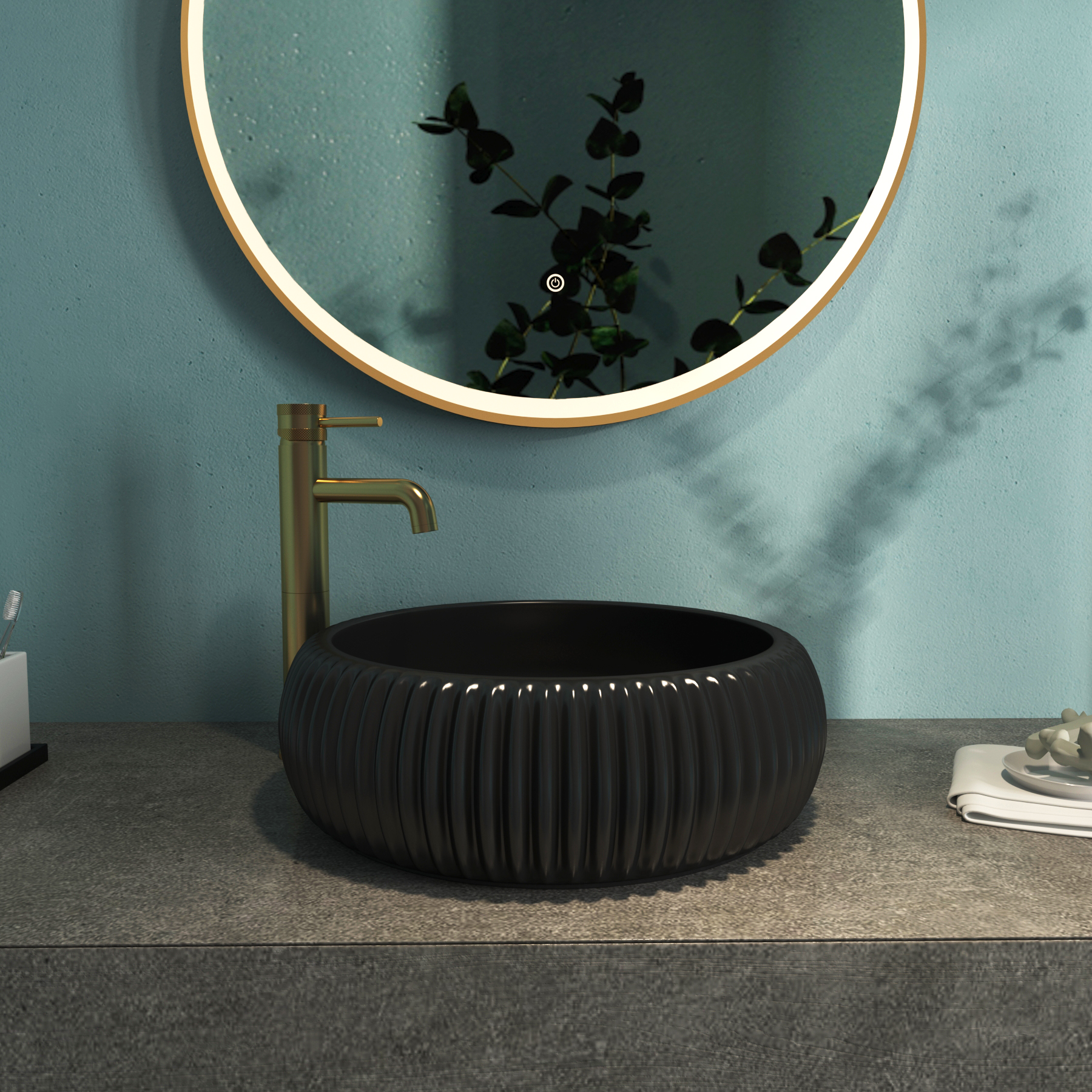 Milan Round Counter Top Basin Vessels 400mm Black Sit On Worktop ...