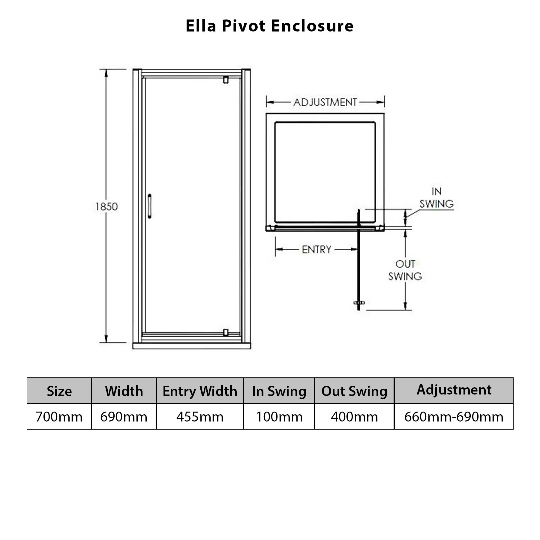 Ella 5mm Pivot Enclosure 700 x 800mm | Royal Bathrooms