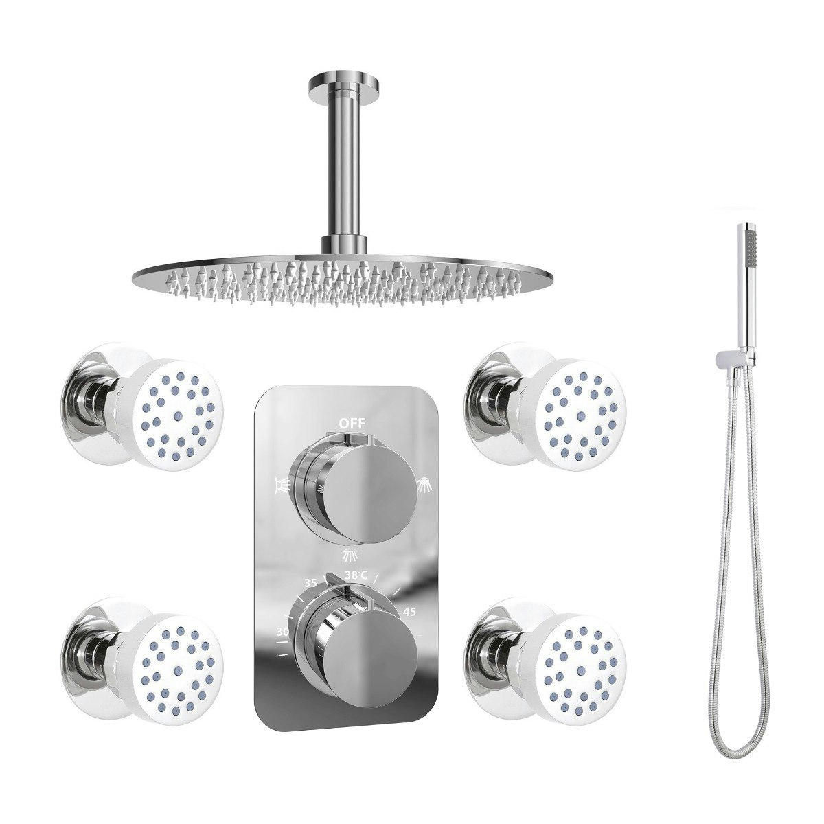 300mm Triple Function Slimline Round Ceiling Shower Set with Twin ...