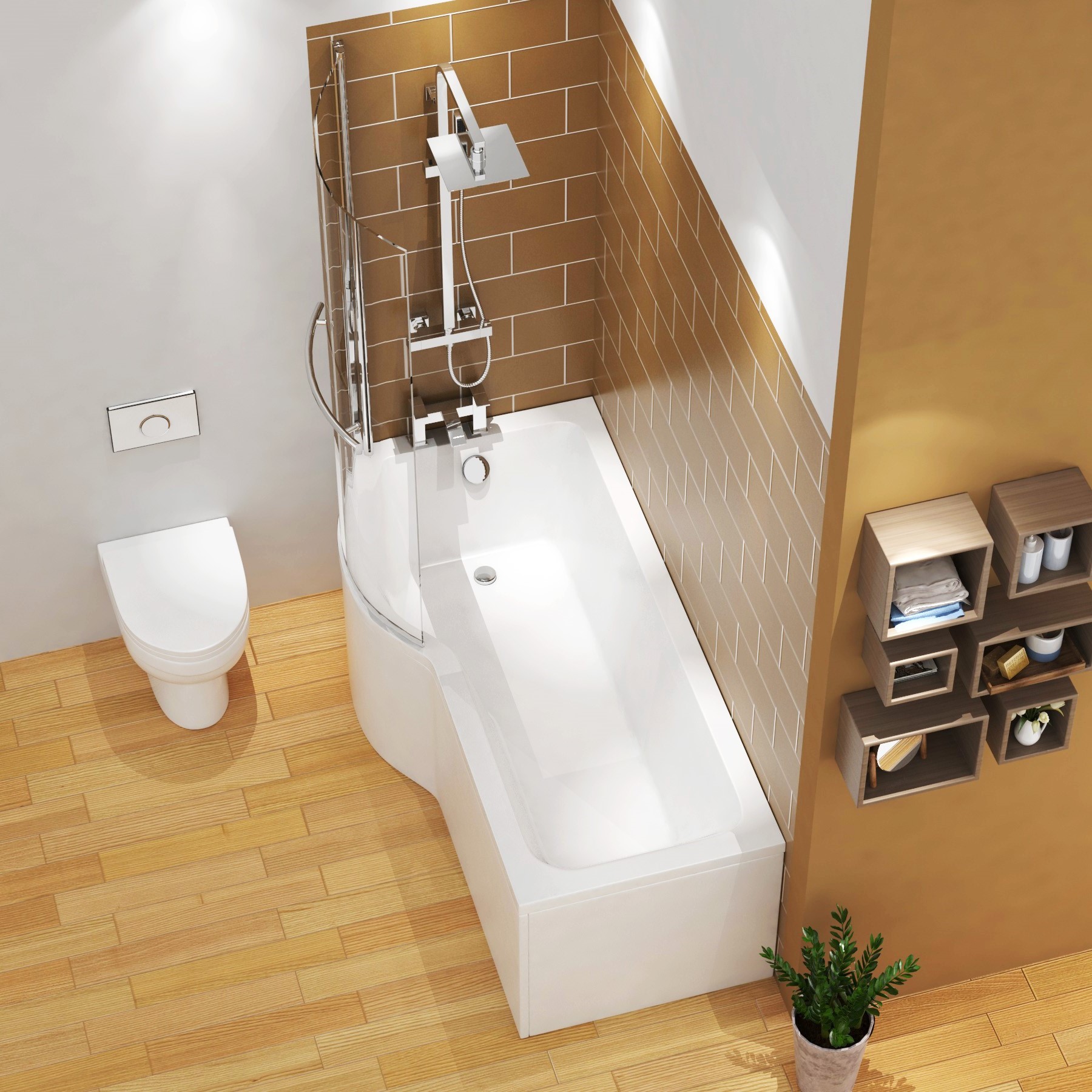 1500/1600/1700mm Left Hand Curved P-Shaped Shower Bath tub with Front ...