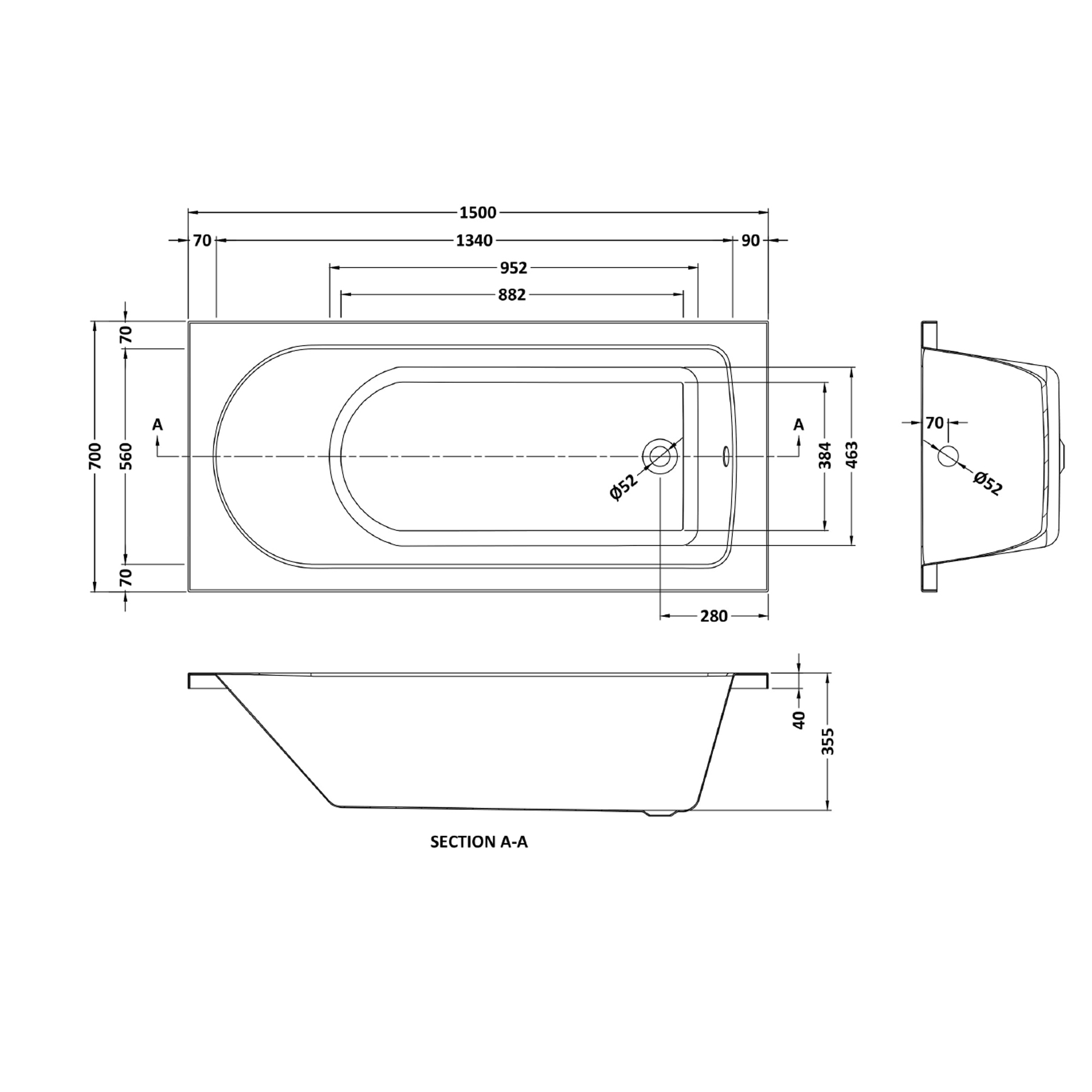 Breeze Acrylic Round Single Ended Bath Inc Optional MDF Indigo Grey ...