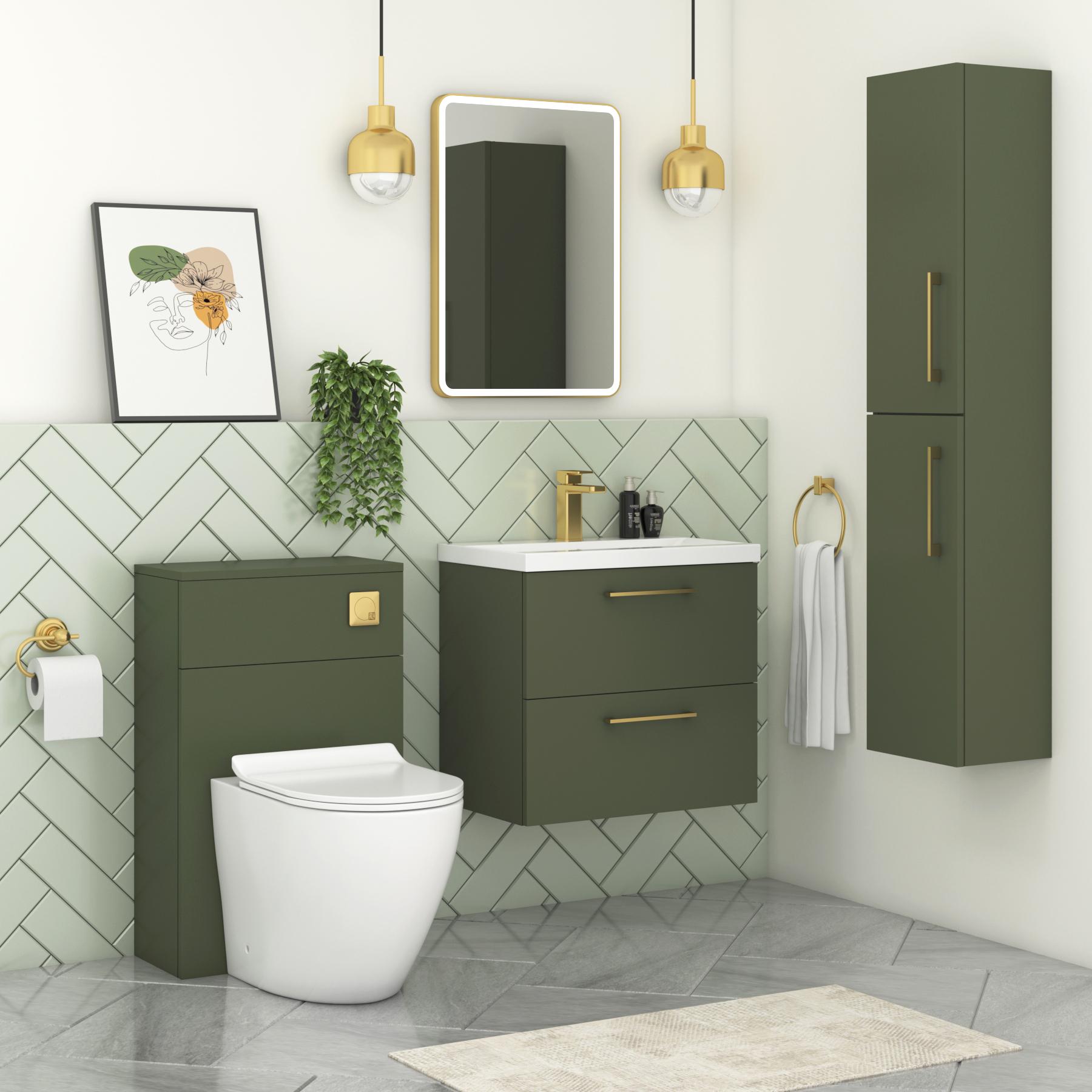 Modena Satin Green 2 Drawer Wall Mounted Vanity Unit with Mid-Edge ...