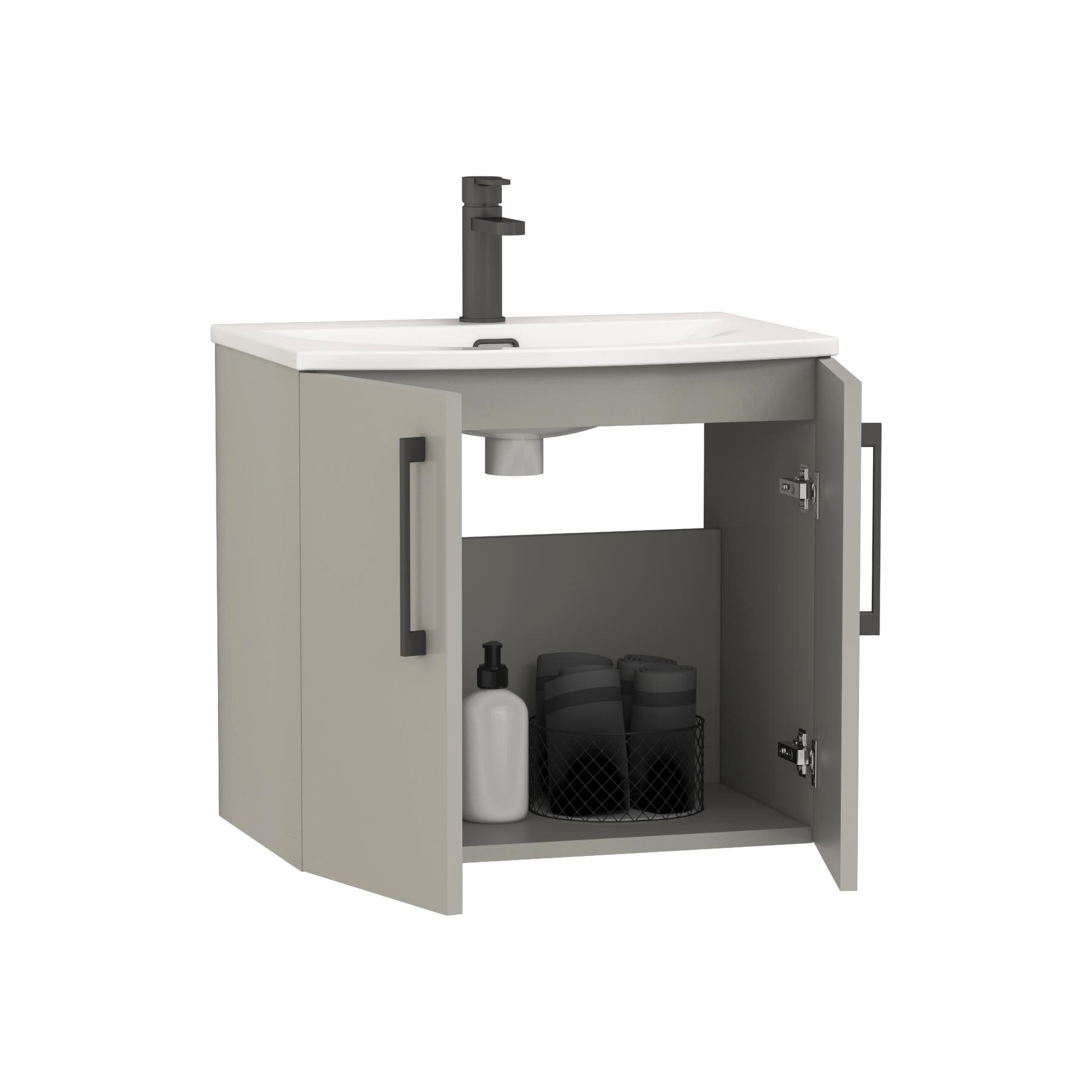 Modena Satin Grey 2 Door Wall Mounted Vanity Unit with Curved Basin ...