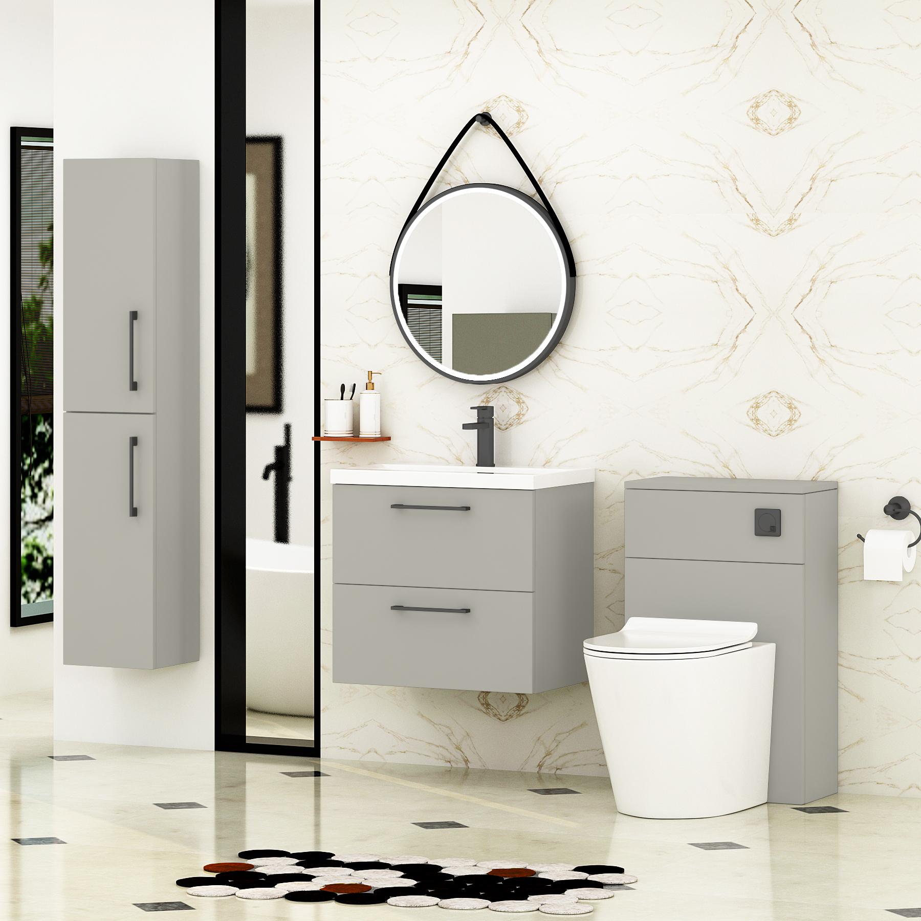 Modena 800mm Satin Grey Wall Hung Vanity Unit 2 Drawer Curved Basin ...