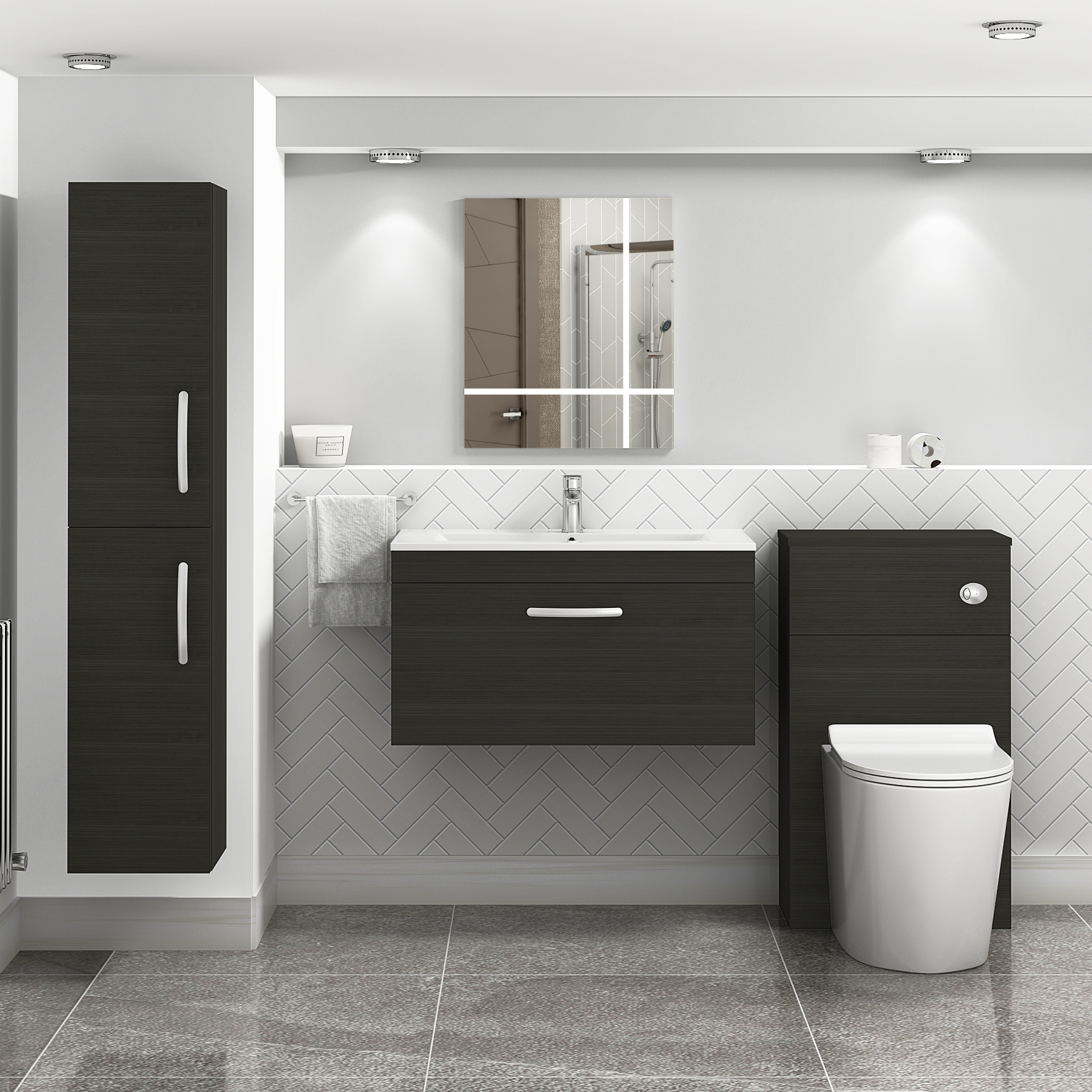 Turin Hale Black 1 Drawer Wall Hung Vanity Unit with Minimalist Basin ...