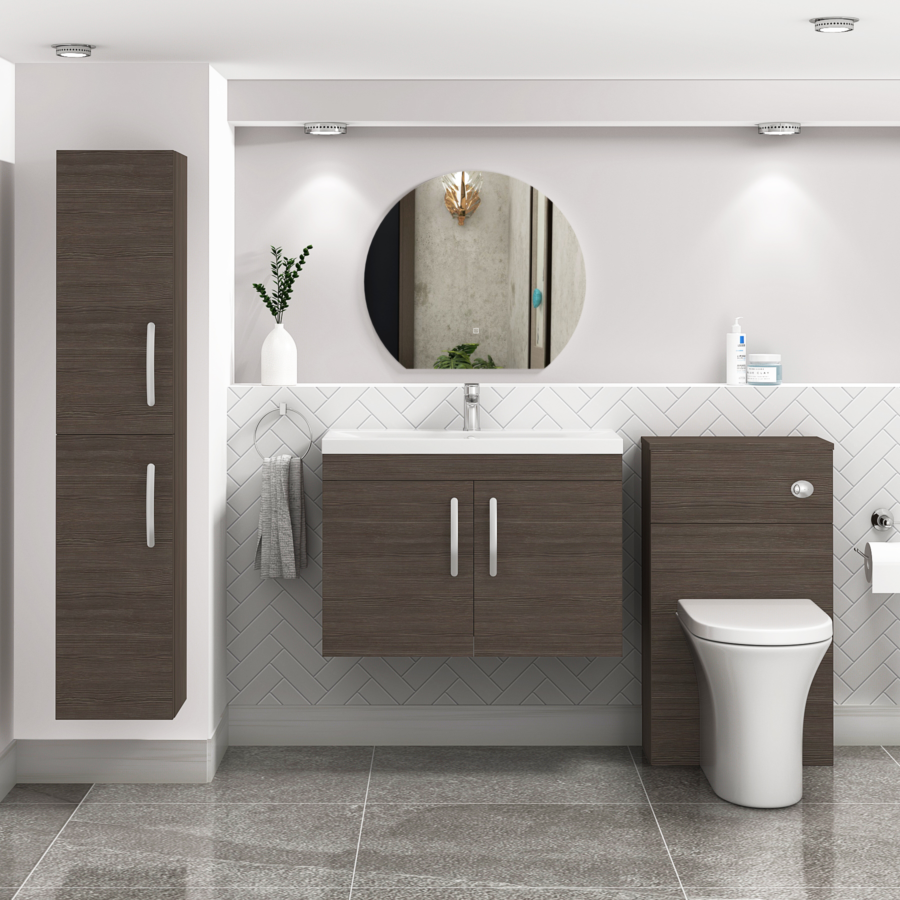 Turin Grey Elm 2 Door Wall Hung Vanity Unit with Mid-Edge Basin ...